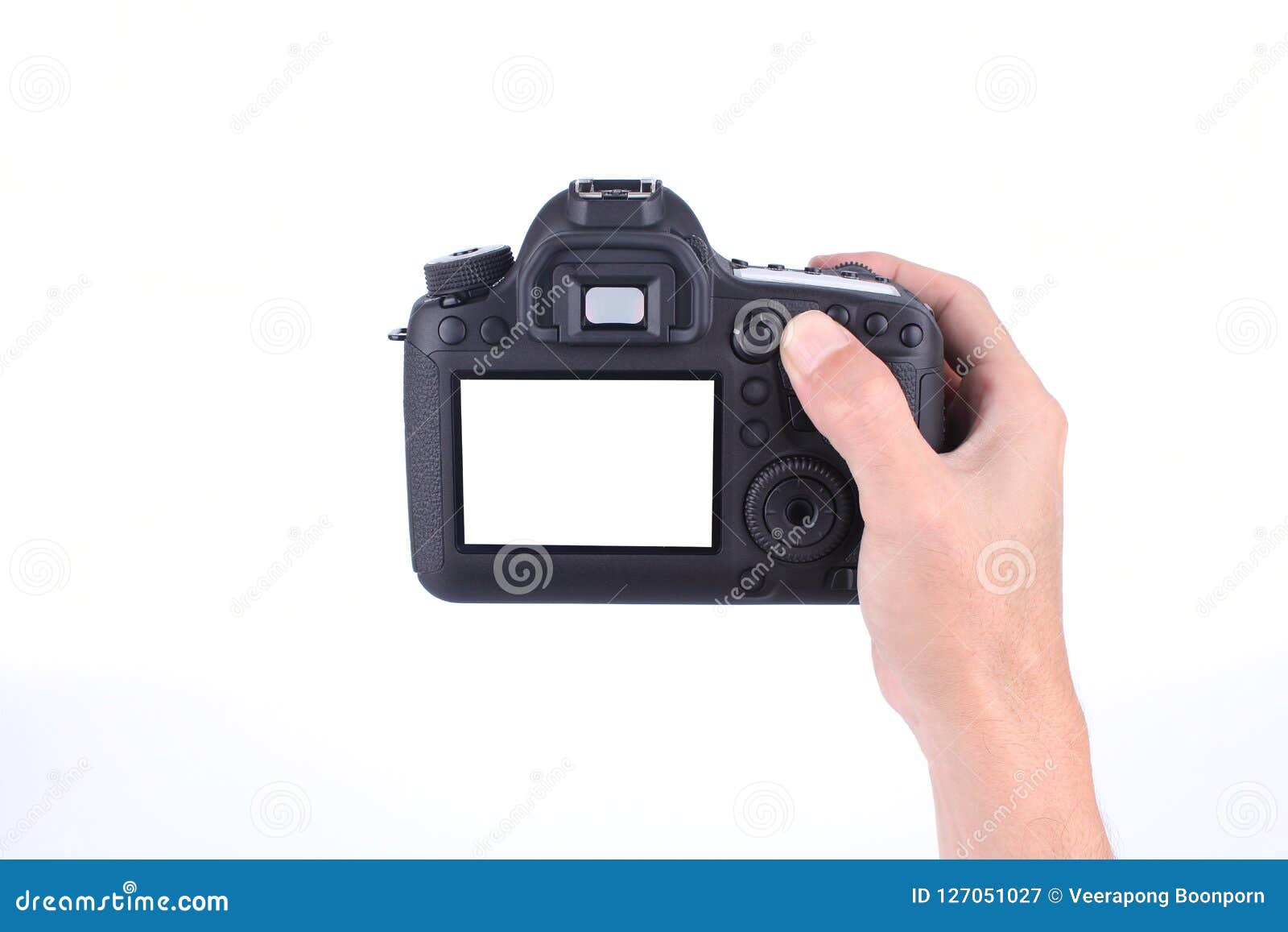 Hands Holding the DSLR Camera on White Background Stock Image - Image ...