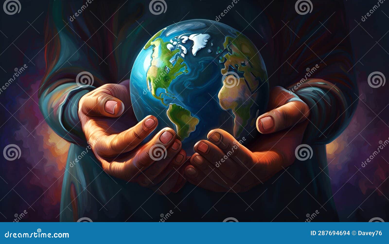Hands Holding the Earth in Fantasy Style Stock Illustration ...