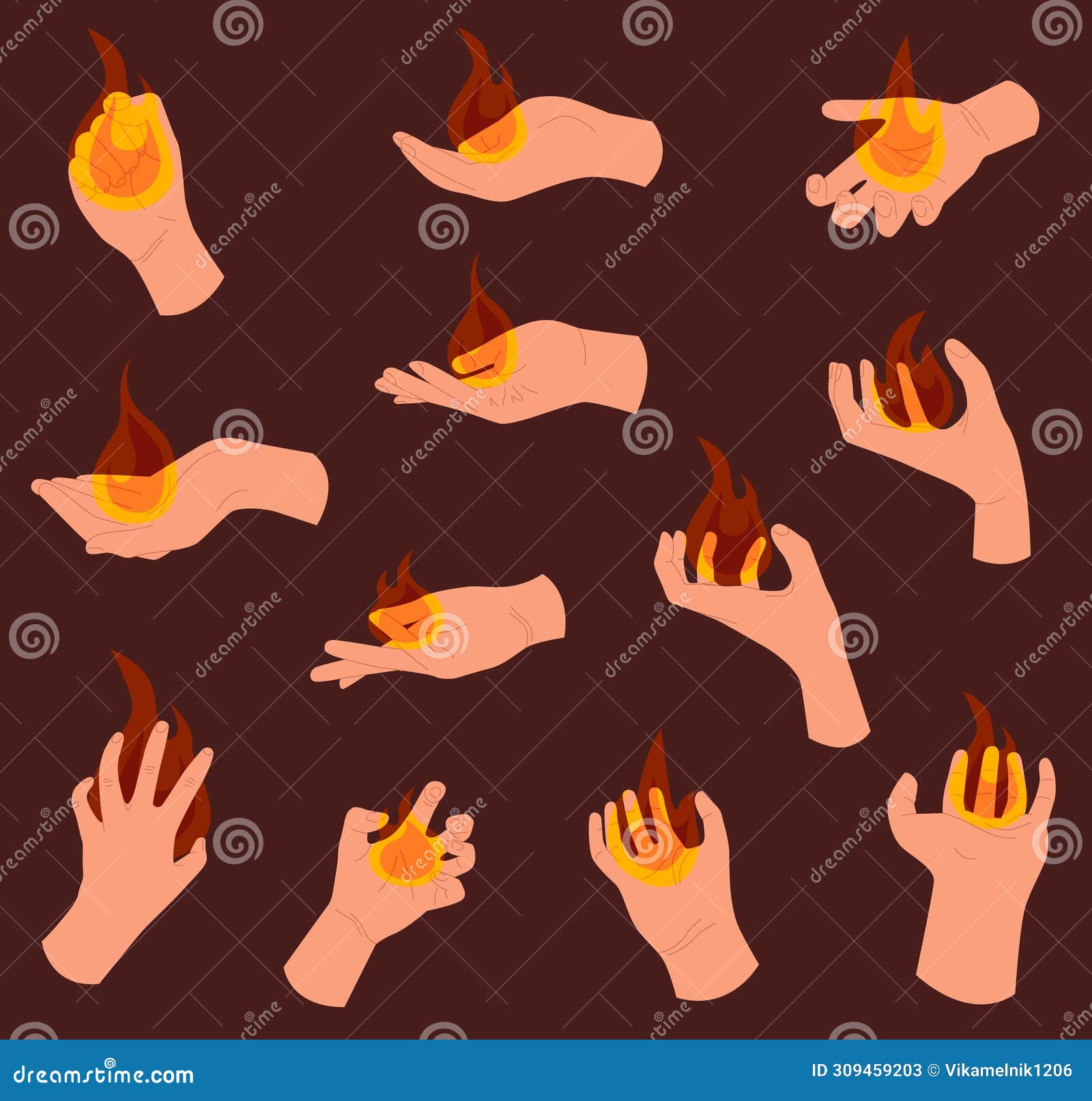 Hands holding fire stock vector. Illustration of ignition - 309459203