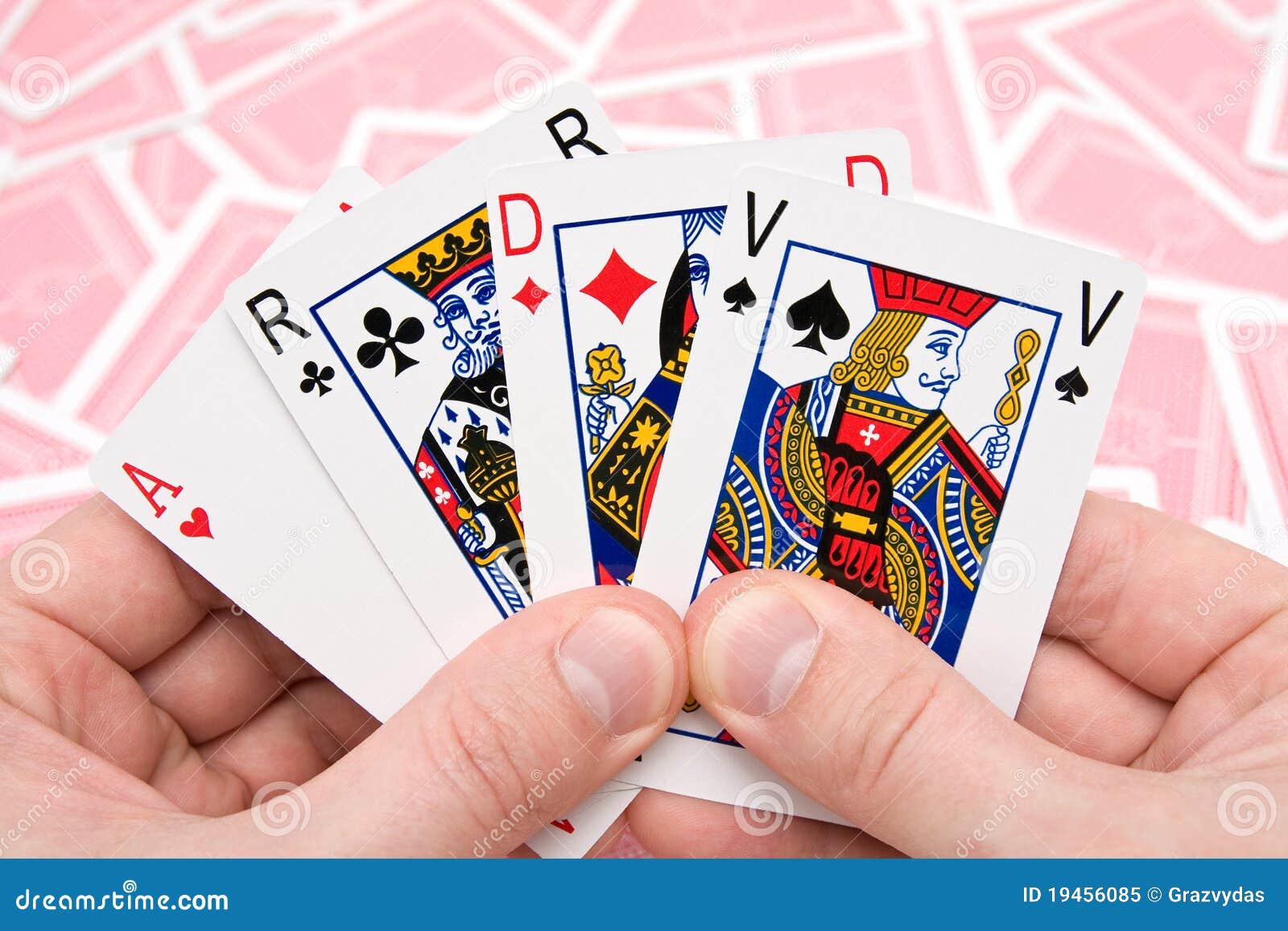 Hands Holding Four Playing Cards. Stock Image - Image of card, success ...