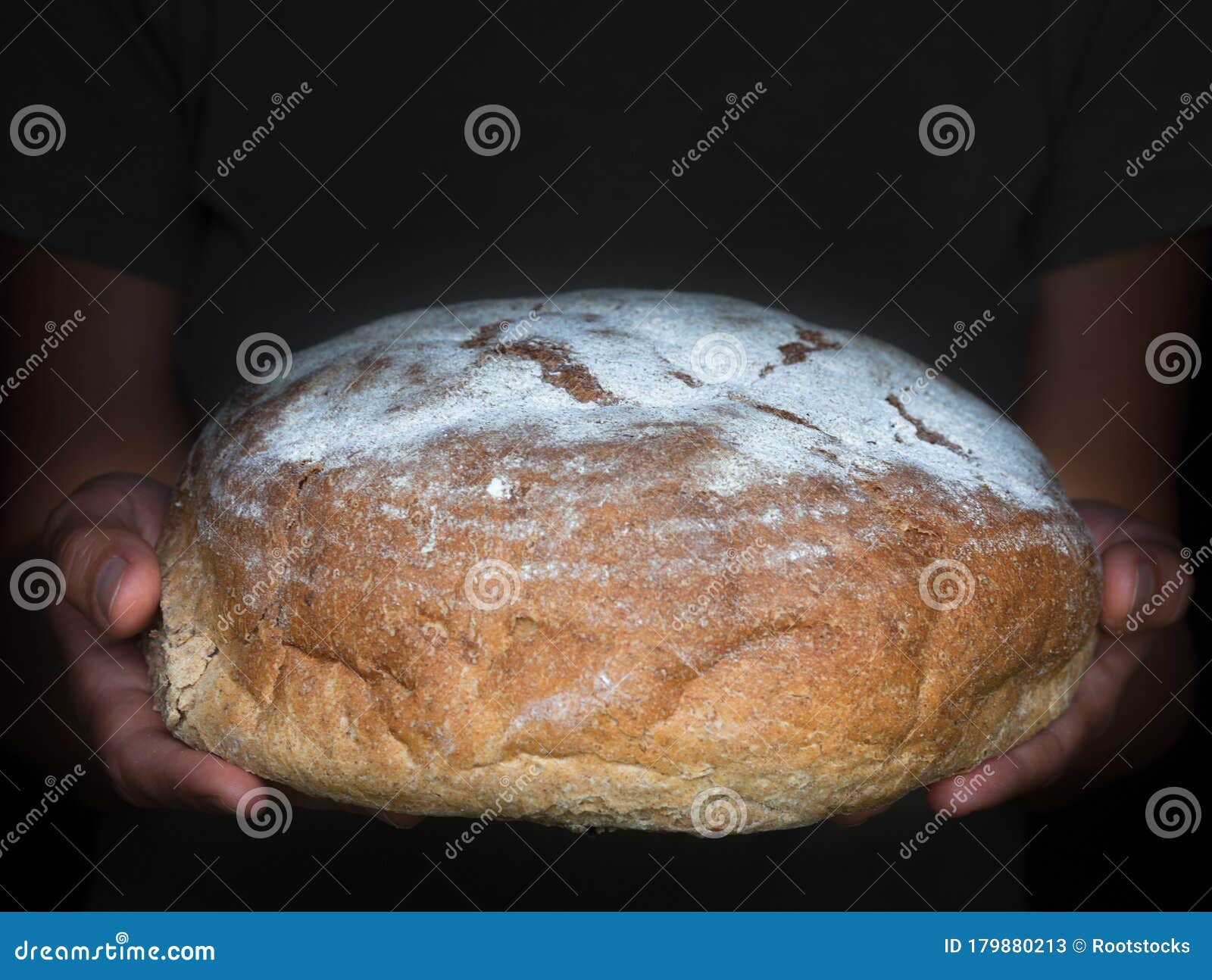 Hands Holding Fresh Round Bread Stock Image - Image of homemade, bakery ...
