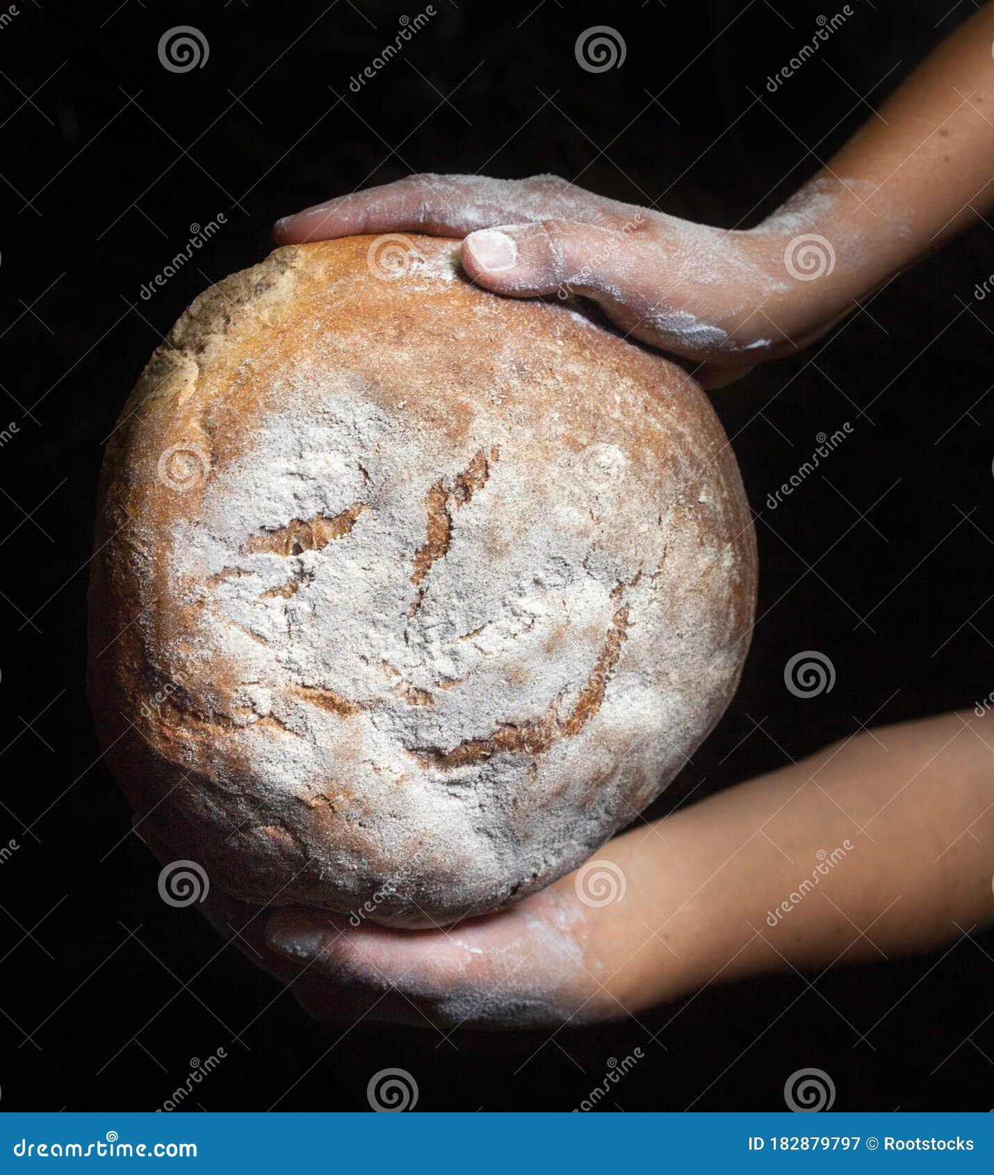 Hands Holding Fresh Round Bread Stock Image - Image of loaf, life ...