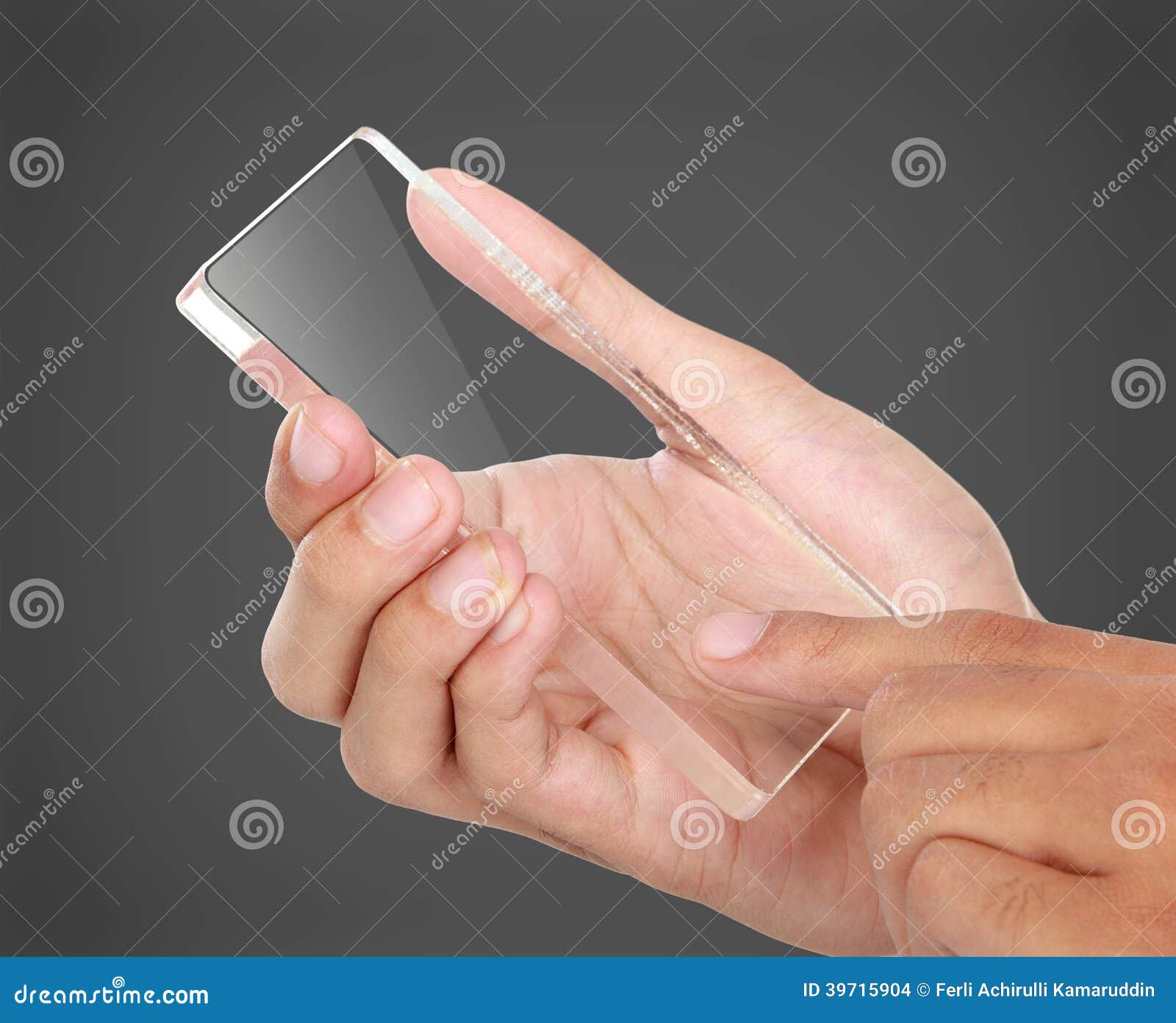 Hands Holding Futuristic Transparent Mobile Phone Stock Photo - Image ...
