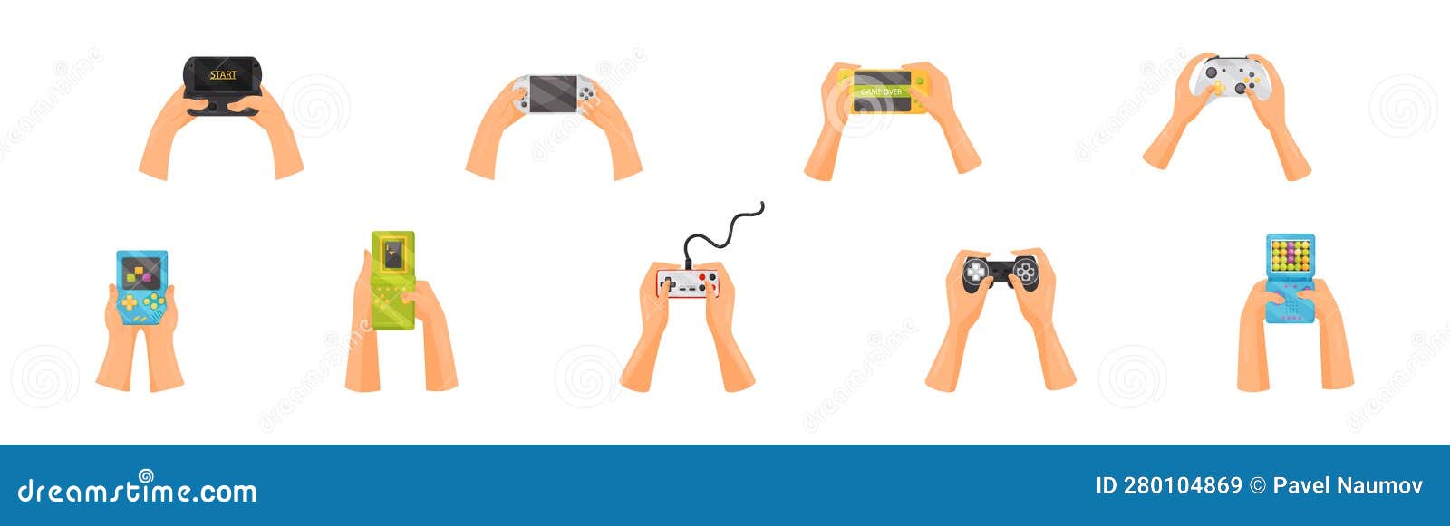 Hands Holding Gamepads or Controller Playing Video Game Vector Set ...