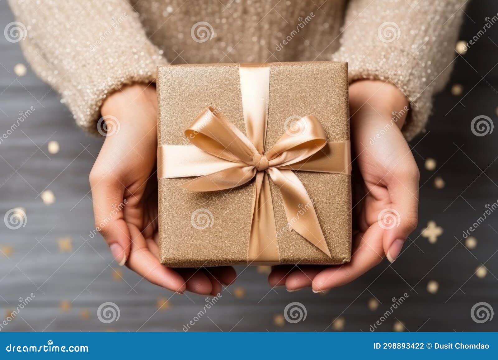 Hands Holding Gift Box, Preparing Surprise for Holiday, Top View ...