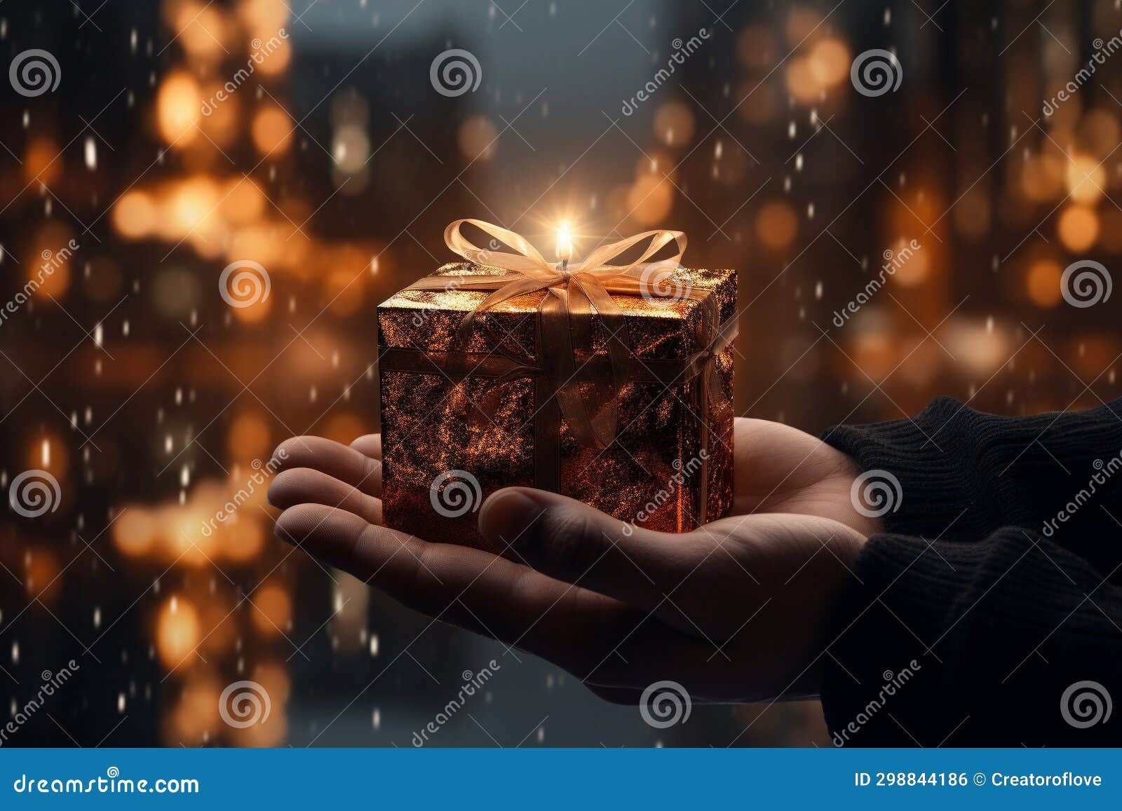 Hands Holding Gift Box with Raining Background Stock Illustration ...