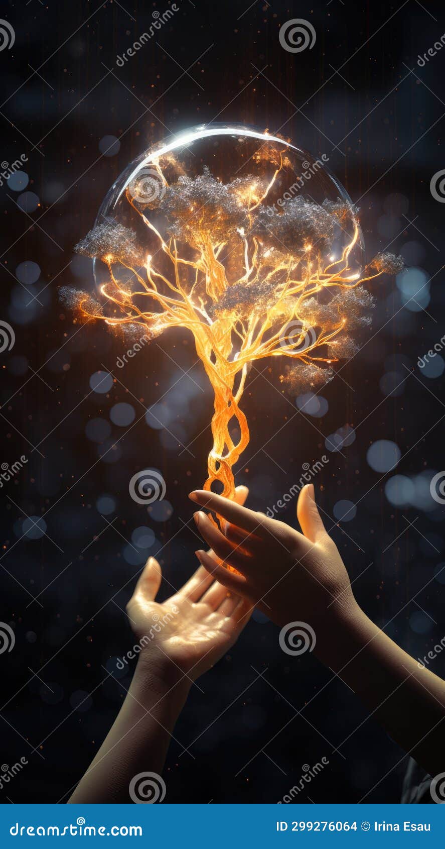 Hands Holding a Glass Sphere with a Light-emitting Tree Inside Stock ...