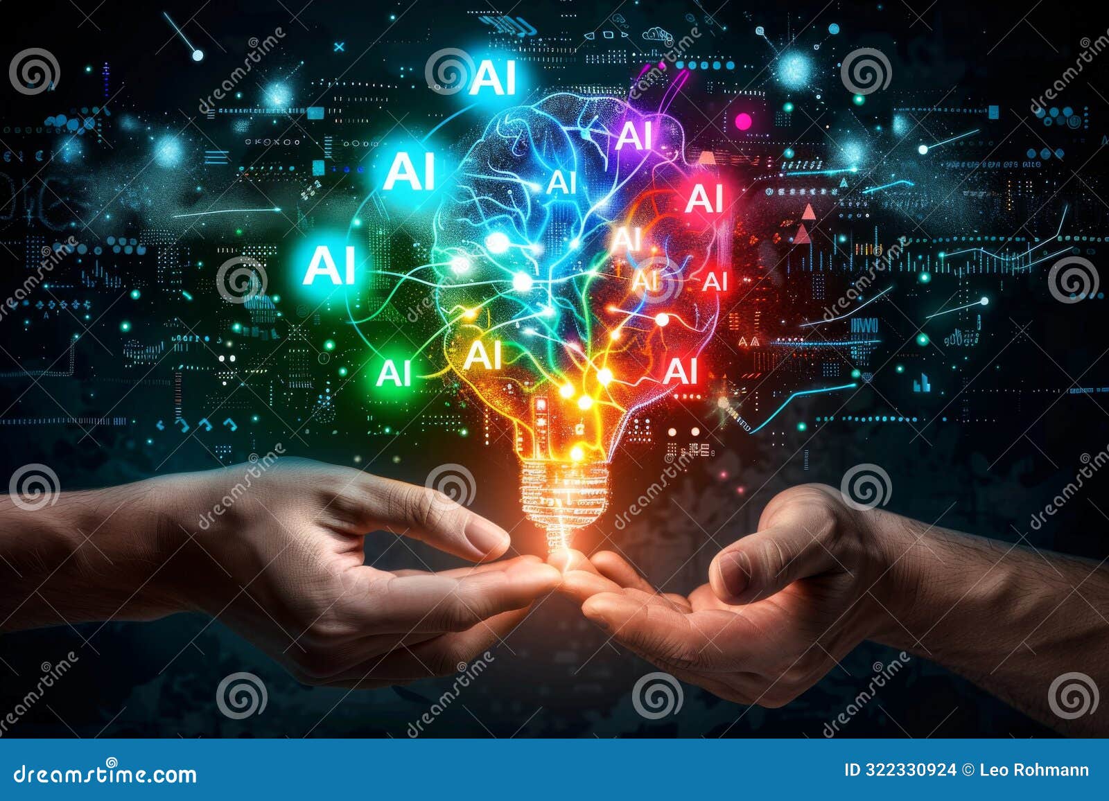 Hands Holding Glowing AI Brain, Digital Art of Artificial Intelligence ... Hands Holding Glowing AI Brain, Digital Art of Artificial Intelligence ...