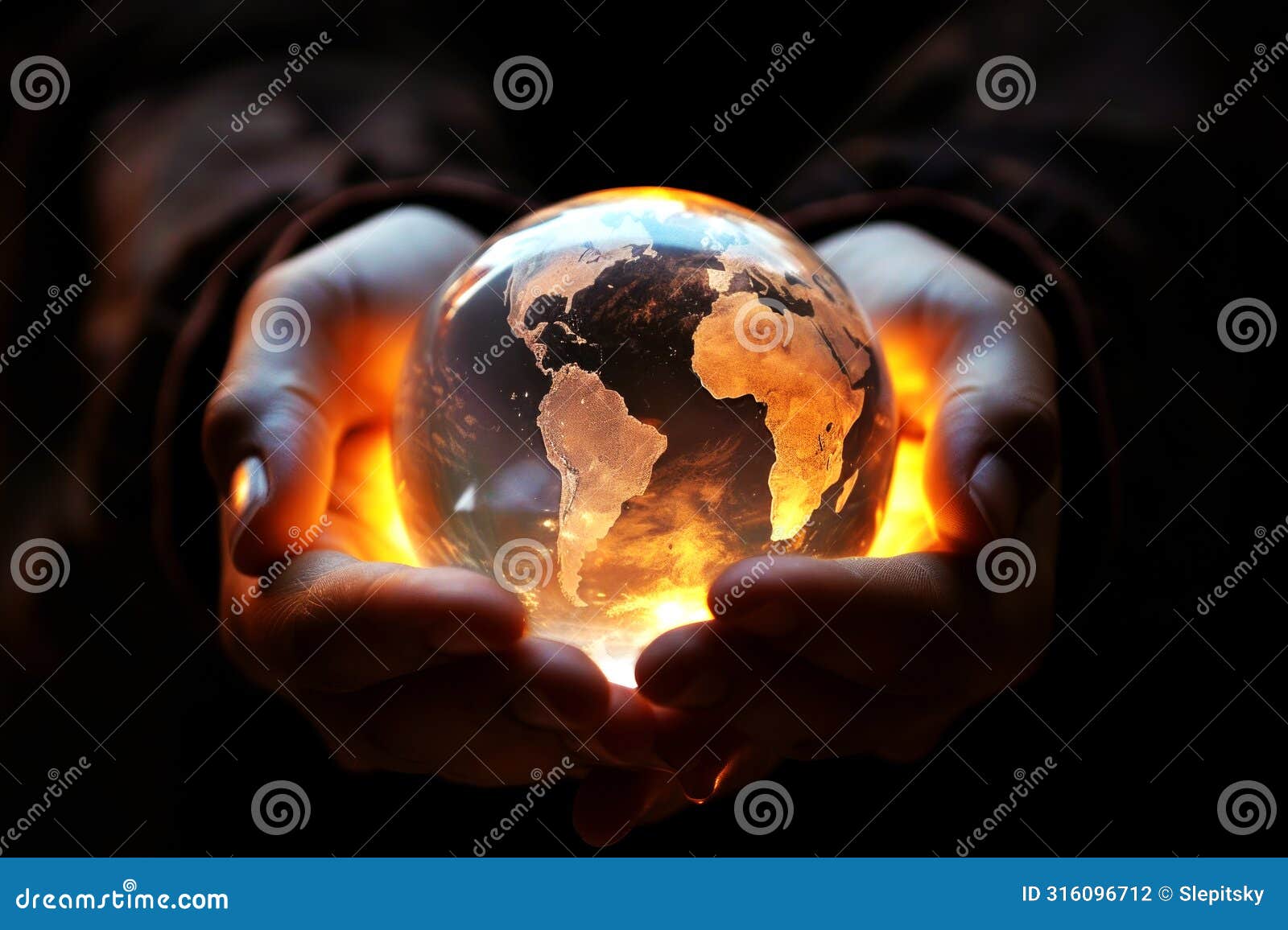 Hands Holding a Glowing Earth Globe in the Dark, Symbolizing Care and ...