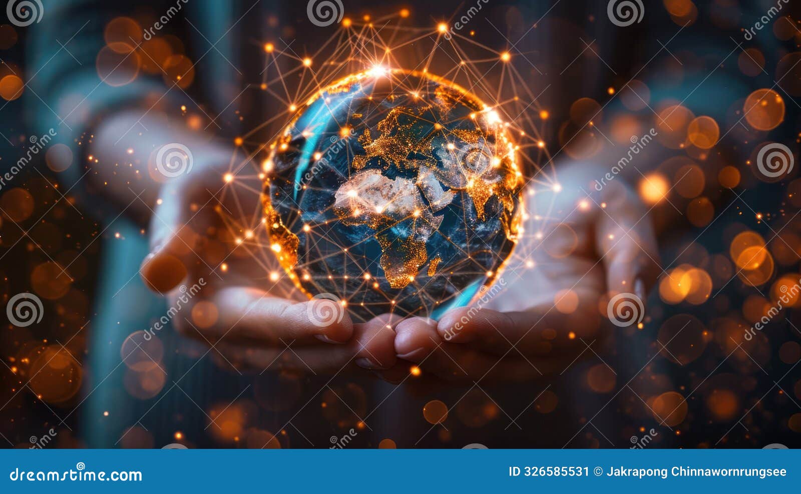 Hands Holding a Glowing, Interconnected Globe Symbolizing Global ...