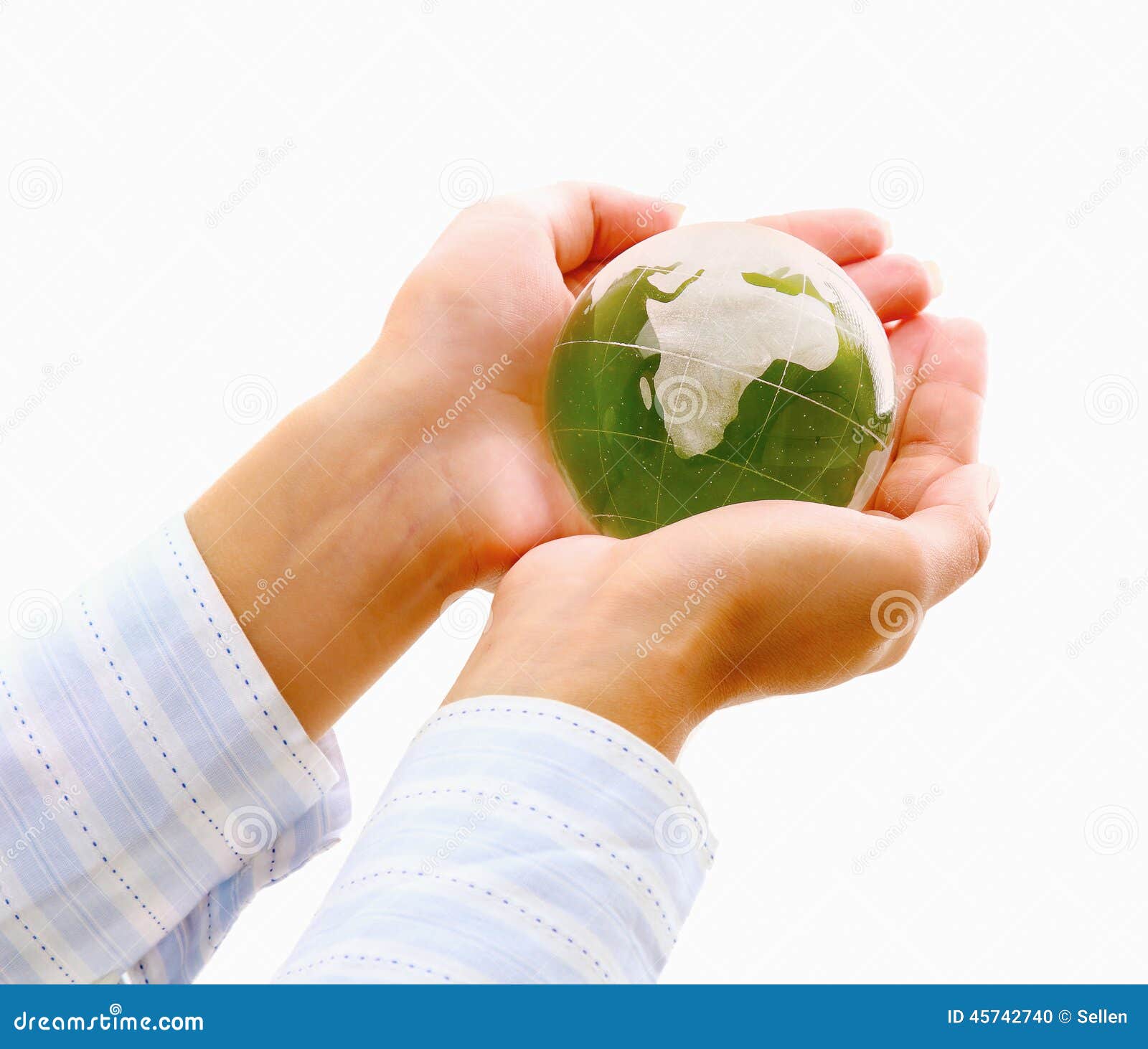Hands Holding a Green Earth, Isolated on White Stock Photo - Image of ...