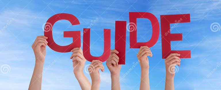 Hands Holding Guide in the Sky Stock Image - Image of direction, hand ...
