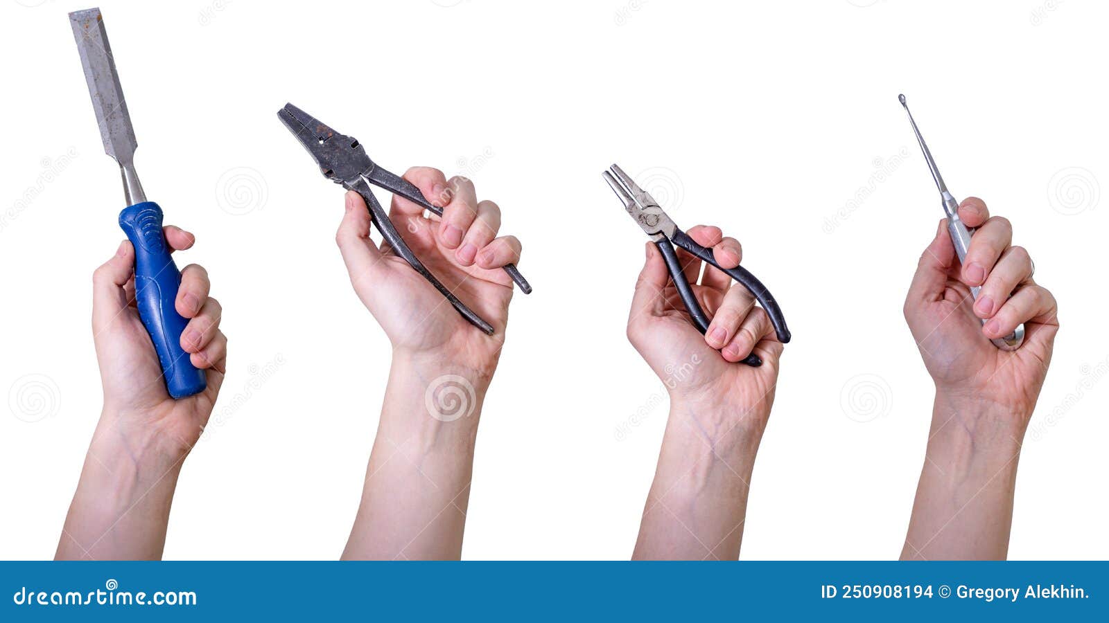 Hands Holding Hand Tools, Insulated on White Background Stock Photo ...