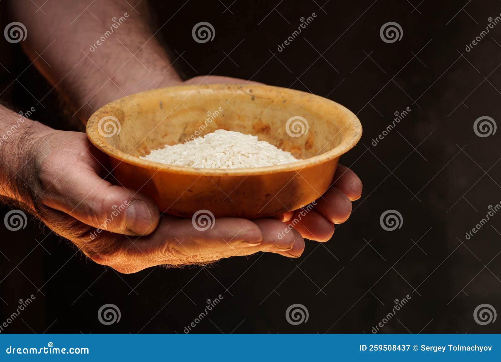 Hands Holding a Heap of Dry Rice Grain on Black Background Stock Image ...