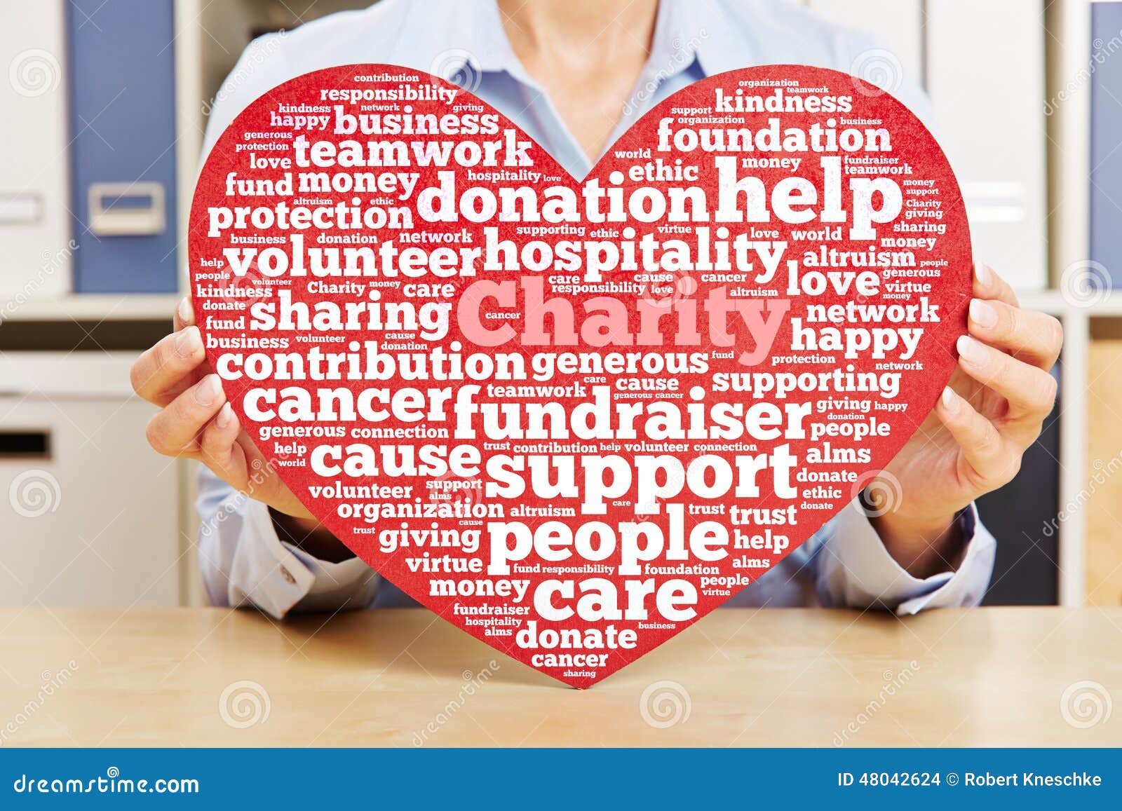 Hands Holding Heart with Charity Tag Cloud Stock Photo - Image of heart ...