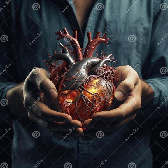 Hands Holding Human Heart stock illustration. Illustration of help ...
