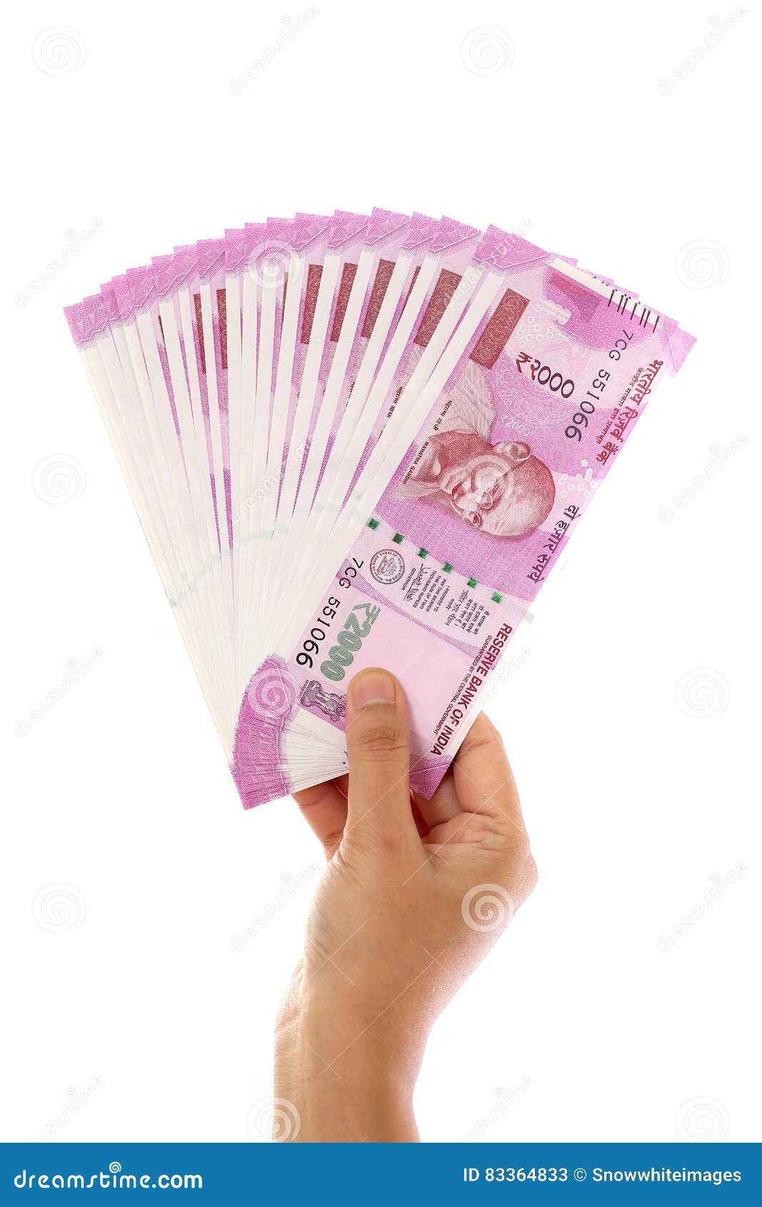 Hands Holding Indian 2000 Rupee Notes Against White Stock Image - Image ...