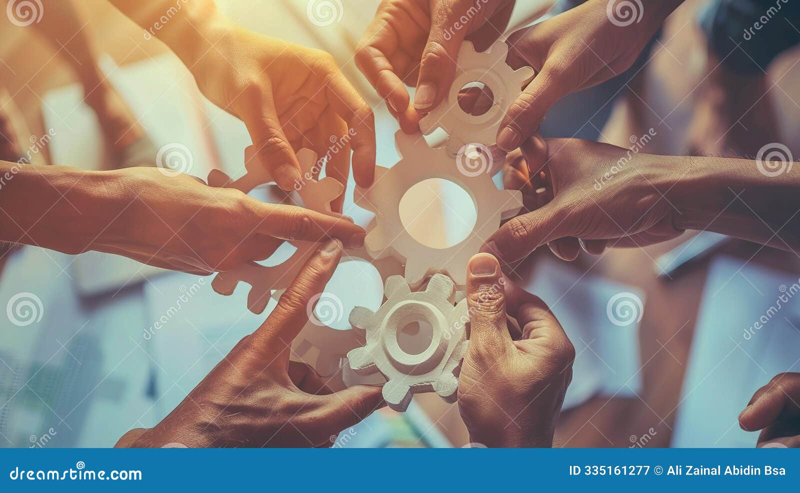 Hands Holding Interlocking Gears Symbolizing Teamwork and Collaboration ...