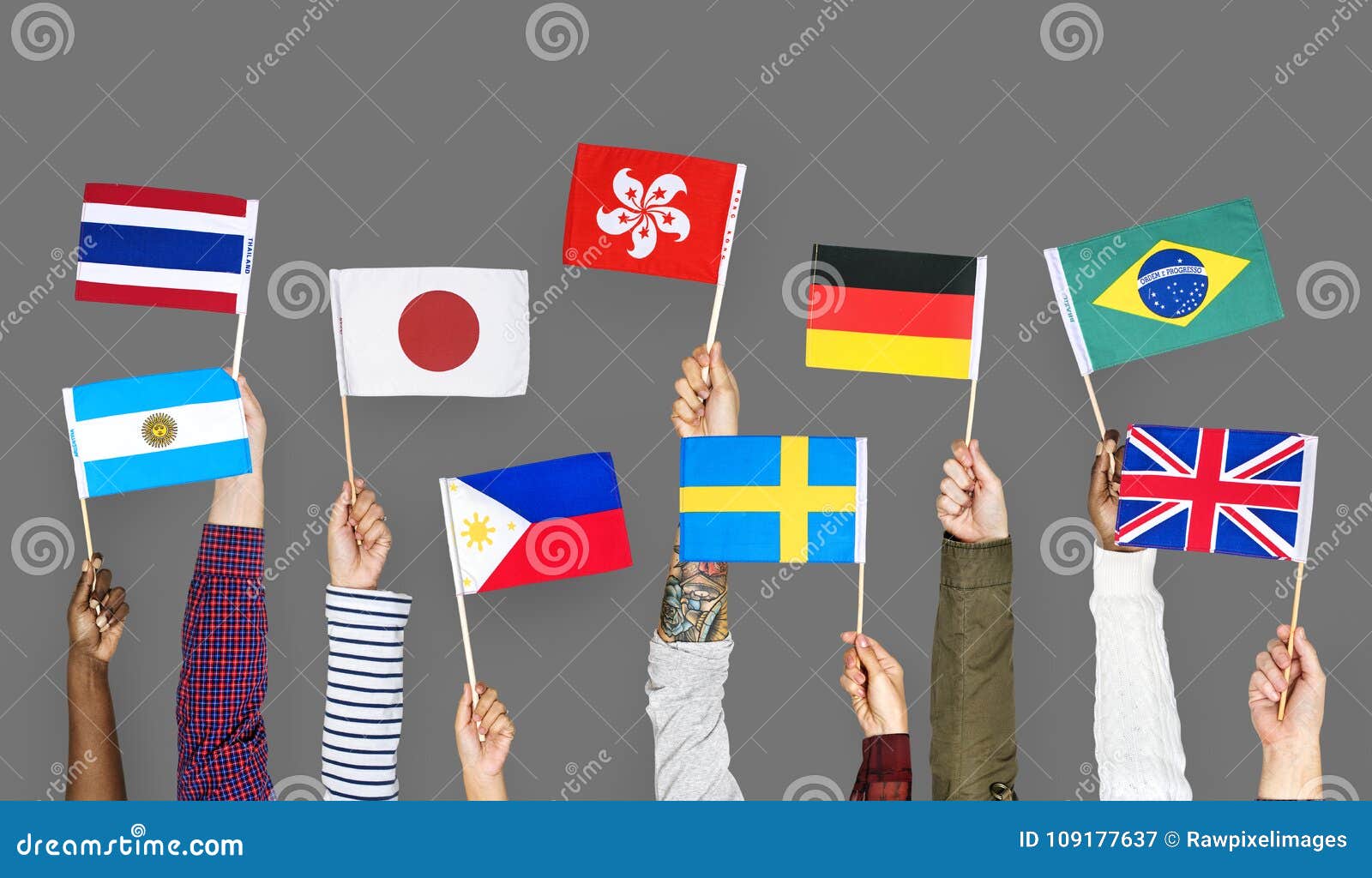 Hands Holding International Flags Together Stock Image - Image of ...