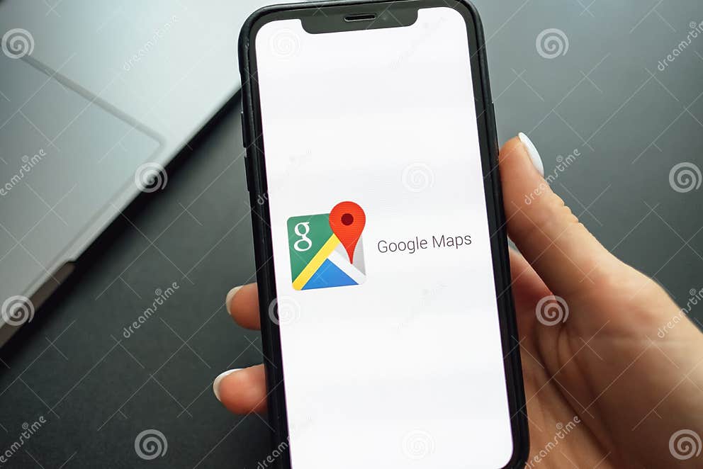 Hands Holding the IPhone X with Google Maps App Logo on the Screen ...