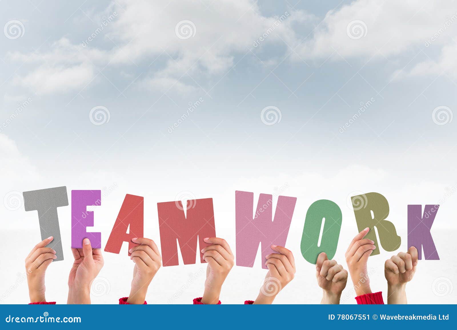Hands Holding Letters Teamwork on Sky Background Stock Image - Image of ...