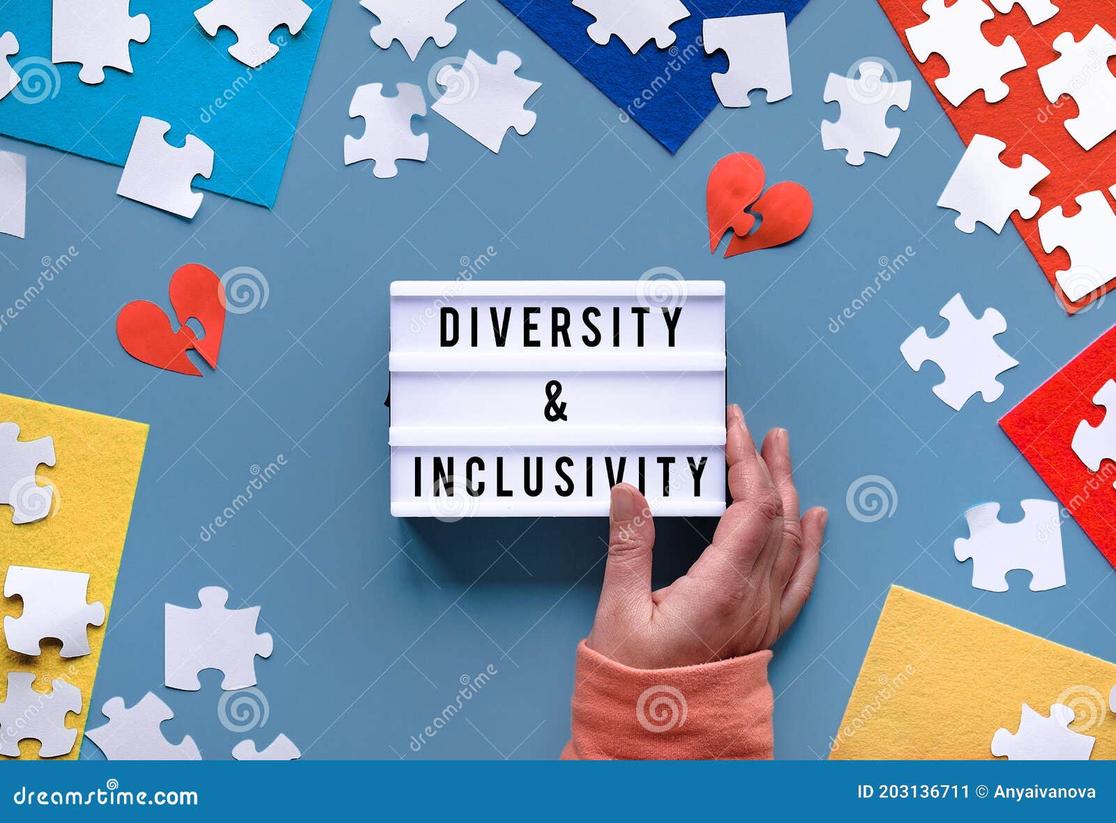 Hand Hold Lightbox, Text Diversity and Inclusivity. Blue Background ...