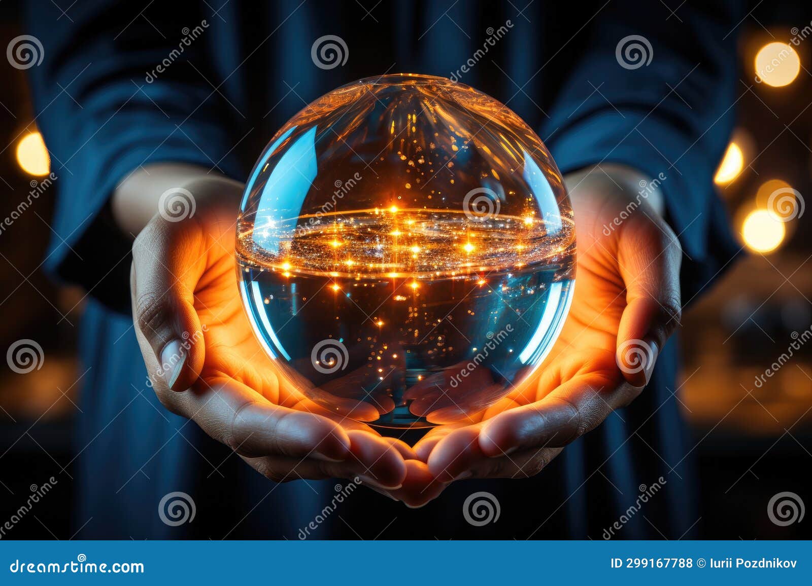 Hands holding a magic ball stock photo. Image of future - 299167788