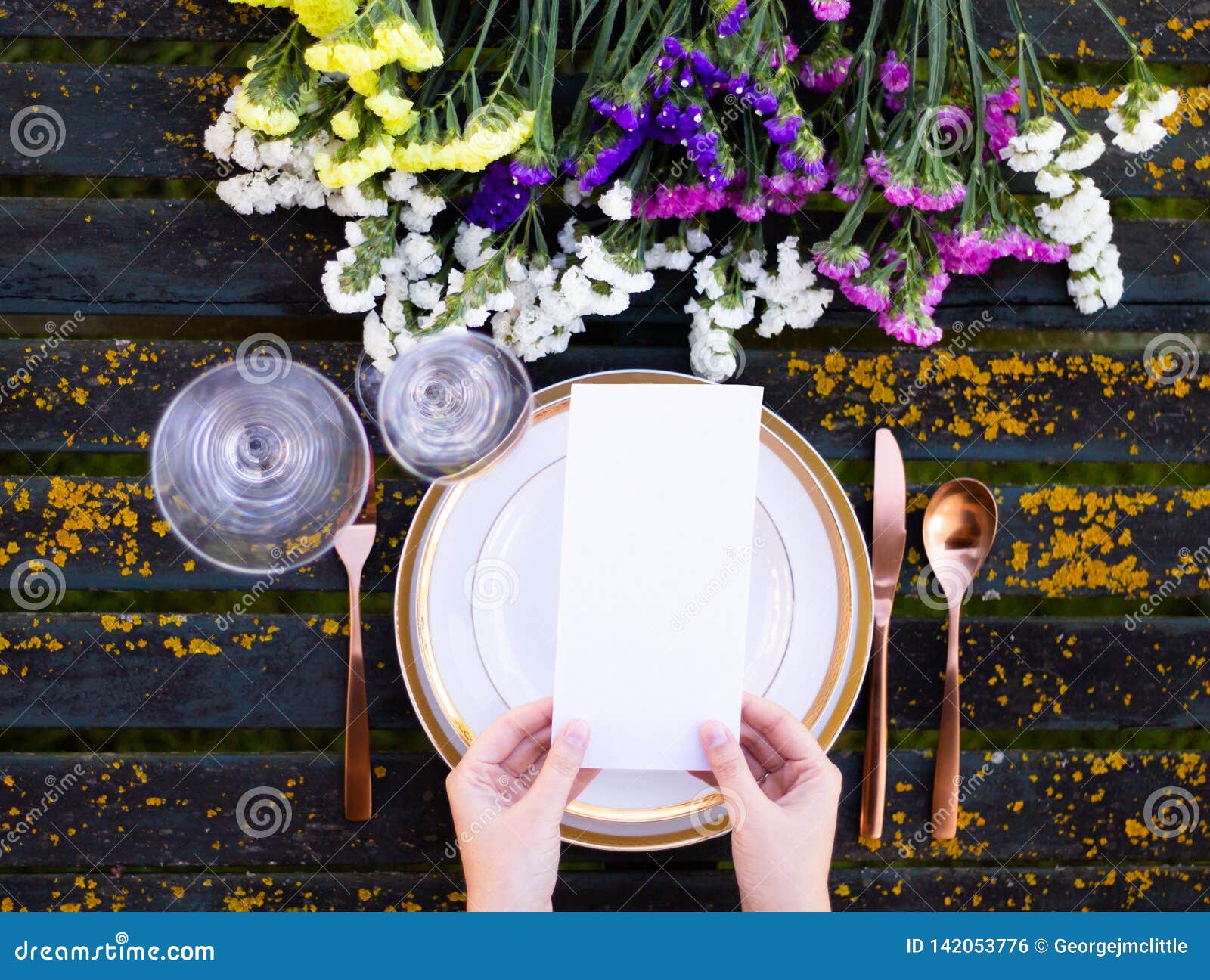 Hands Holding a Menu Mockup Stock Photo - Image of mockup, flat: 142053776