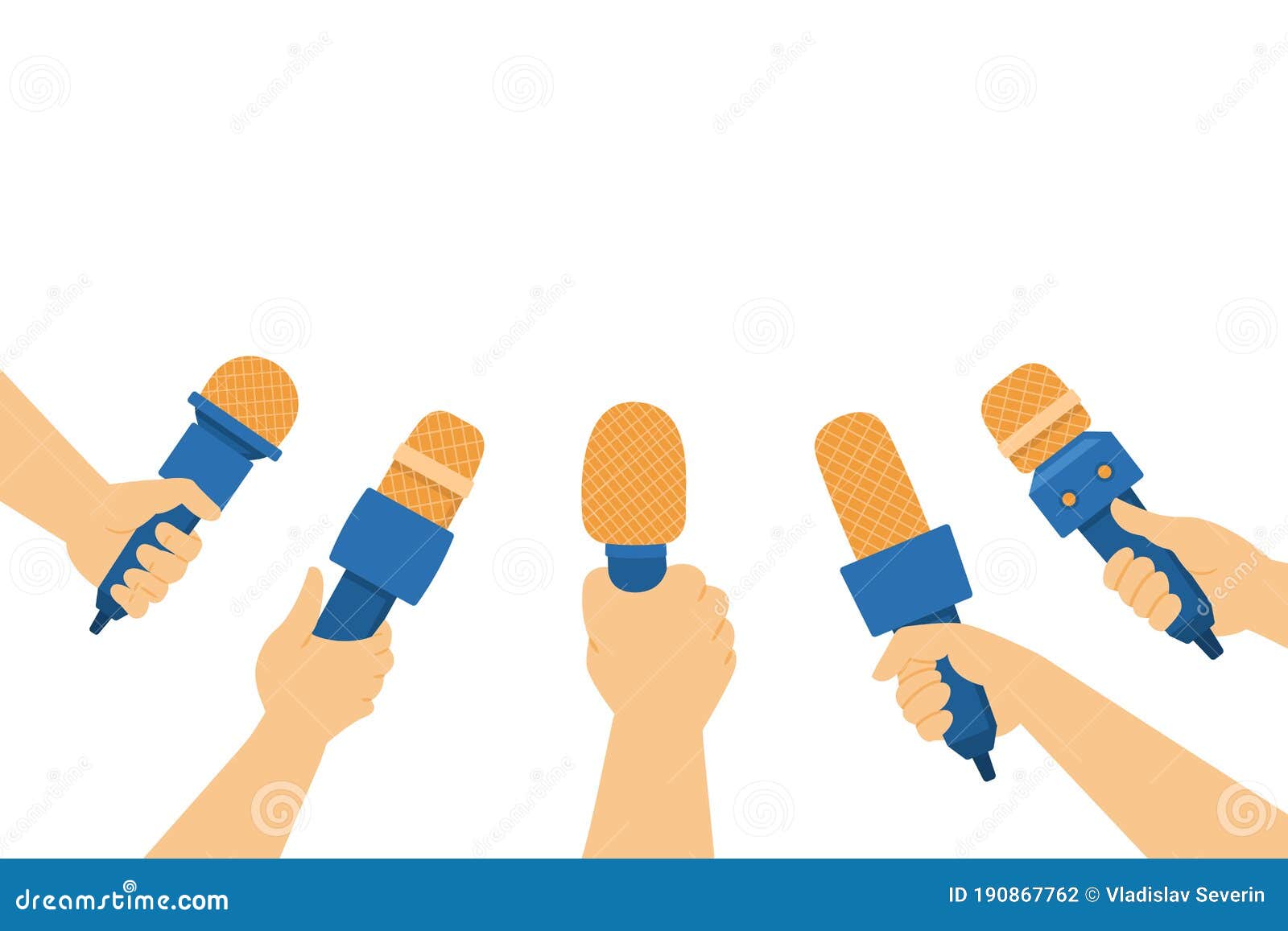 Many Journalists With Microphones In Hands, Back View. Reporters Crowd ...