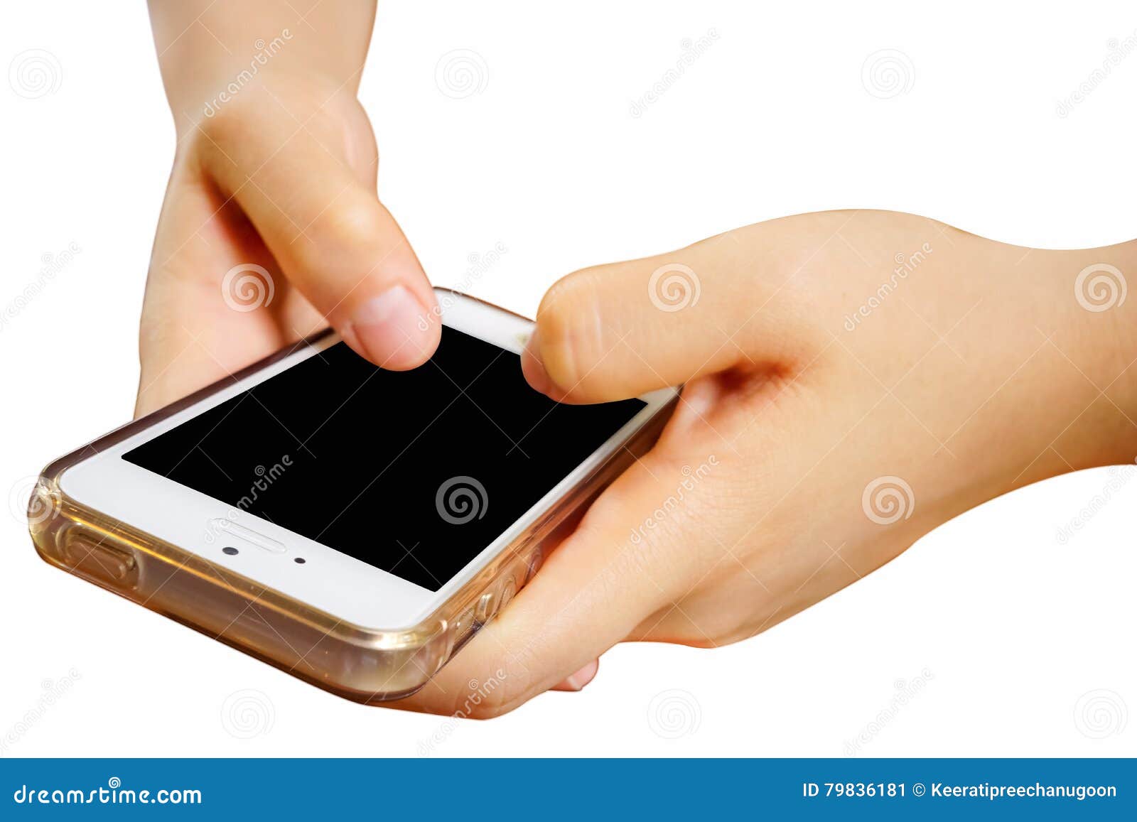 2 Hands Holding Mobile Smart Phone with Blank Screen. Isolated O Stock ...