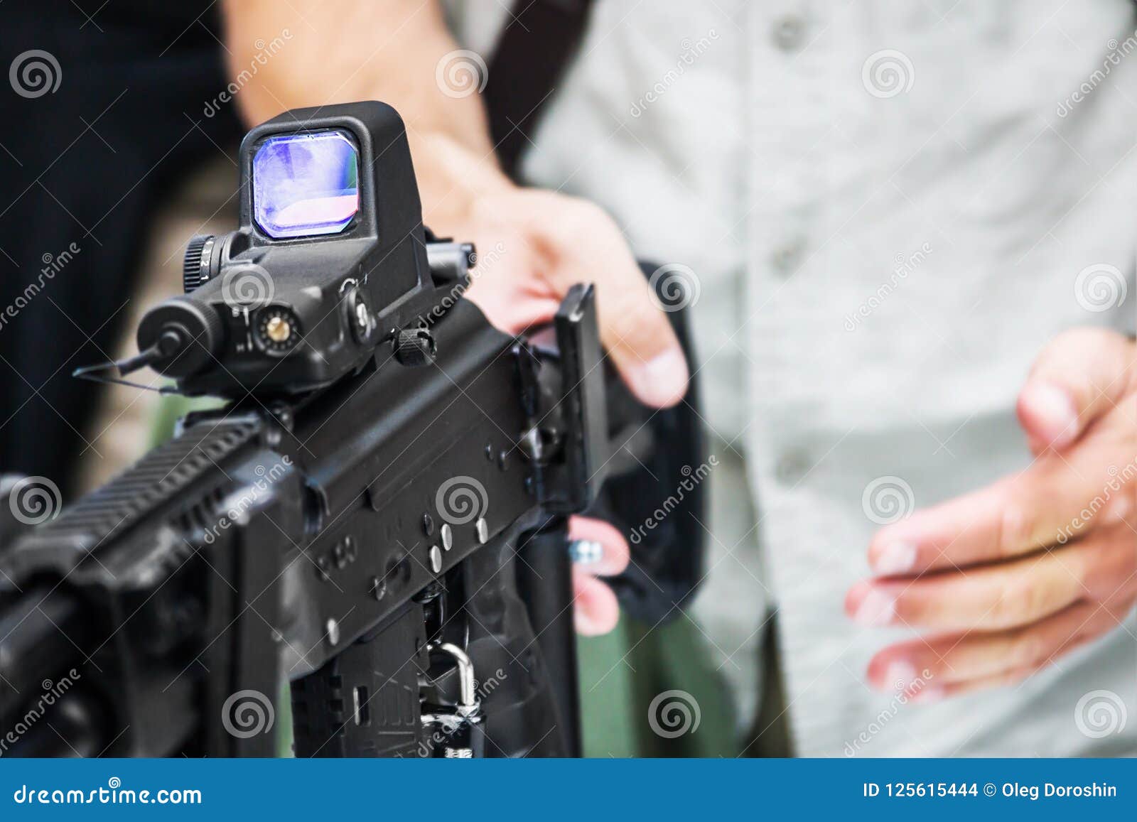 Hands Holding Modern Weapons Stock Photo - Image of ammo, carbine ...