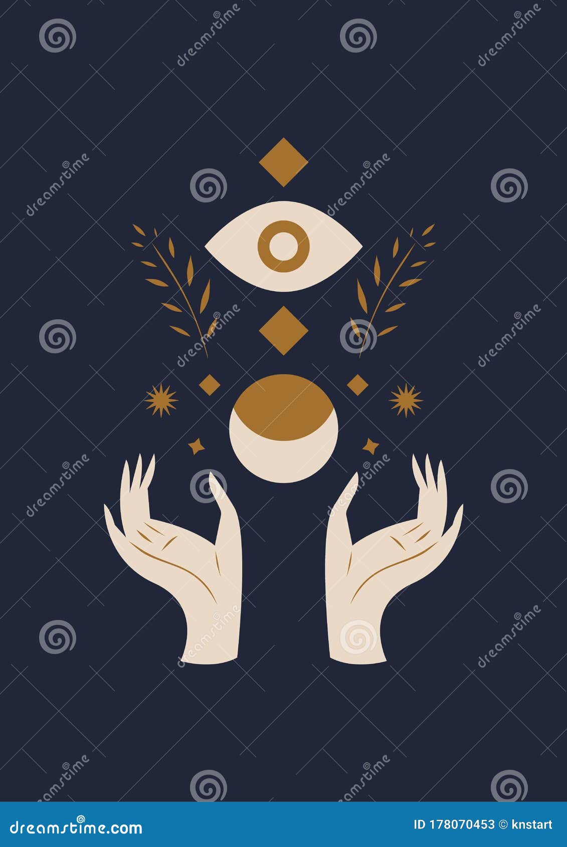 Hands Holding Moon and Eye. Sacred Geometry. Magic Concept. Vector ...