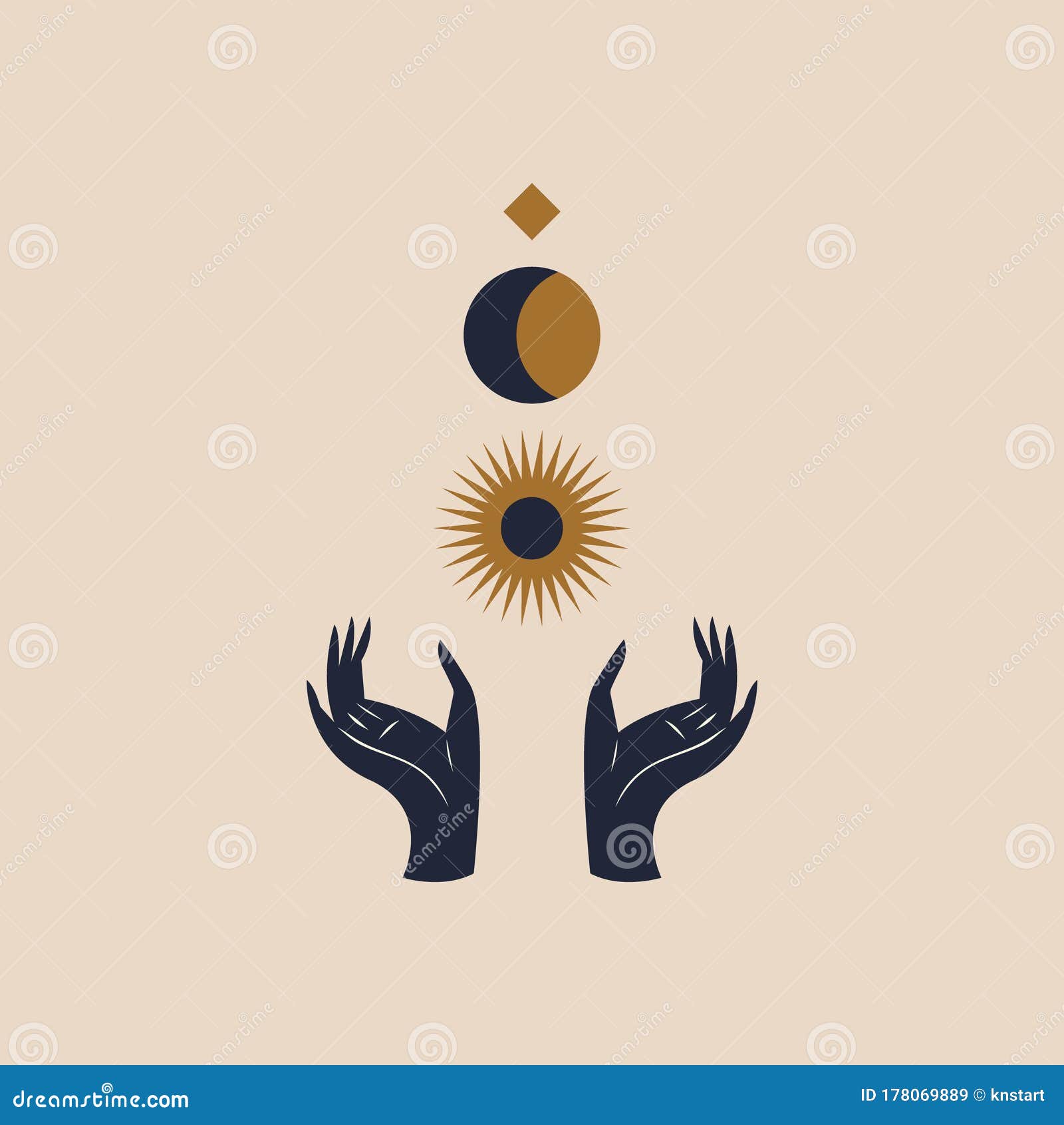 Hands Holding Moon and Sun. Sacred Geometry. Magic Concept. Vector ...