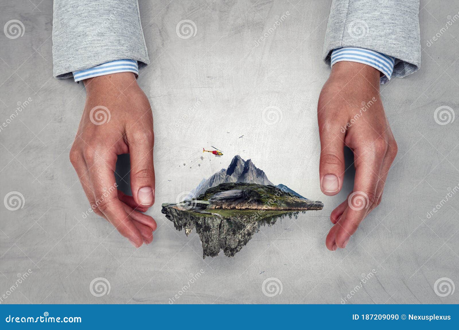 Hands Holding Mountain . Mixed Media Stock Photo - Image of beautiful ...