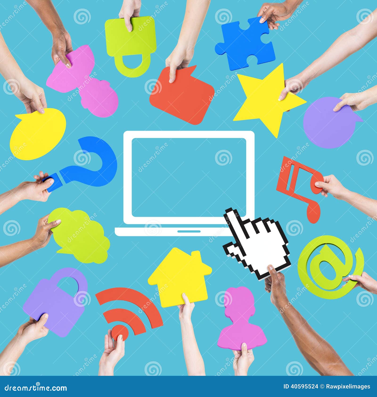 Hands Holding Multi Colored Icons Stock Illustration - Illustration of ...