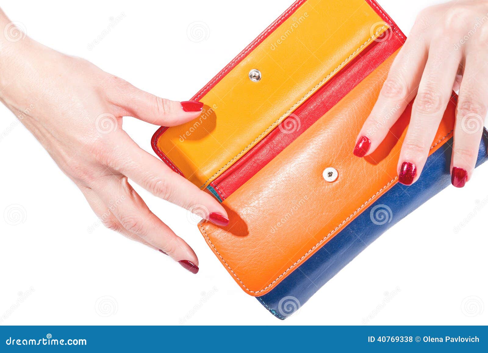 Hands Holding Multicolor Wallet, Isolated on White Background Stock ...