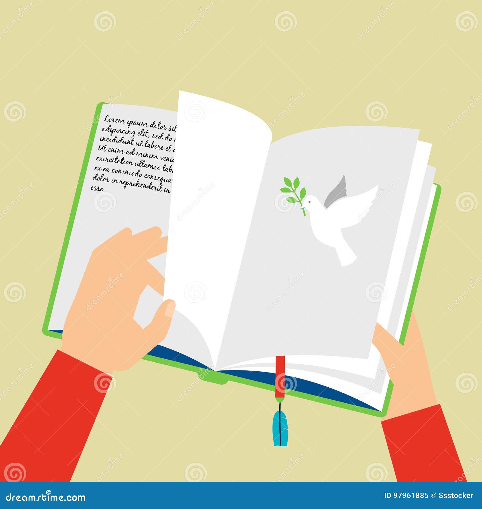 Hands Holding Notebook with Bookmark Stock Vector - Illustration of ...