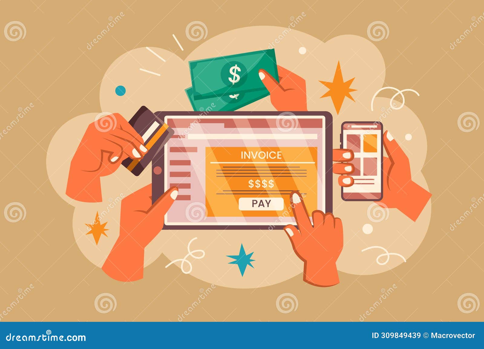 Hands Holding Objects Illustration in Flat Design Stock Illustration ...