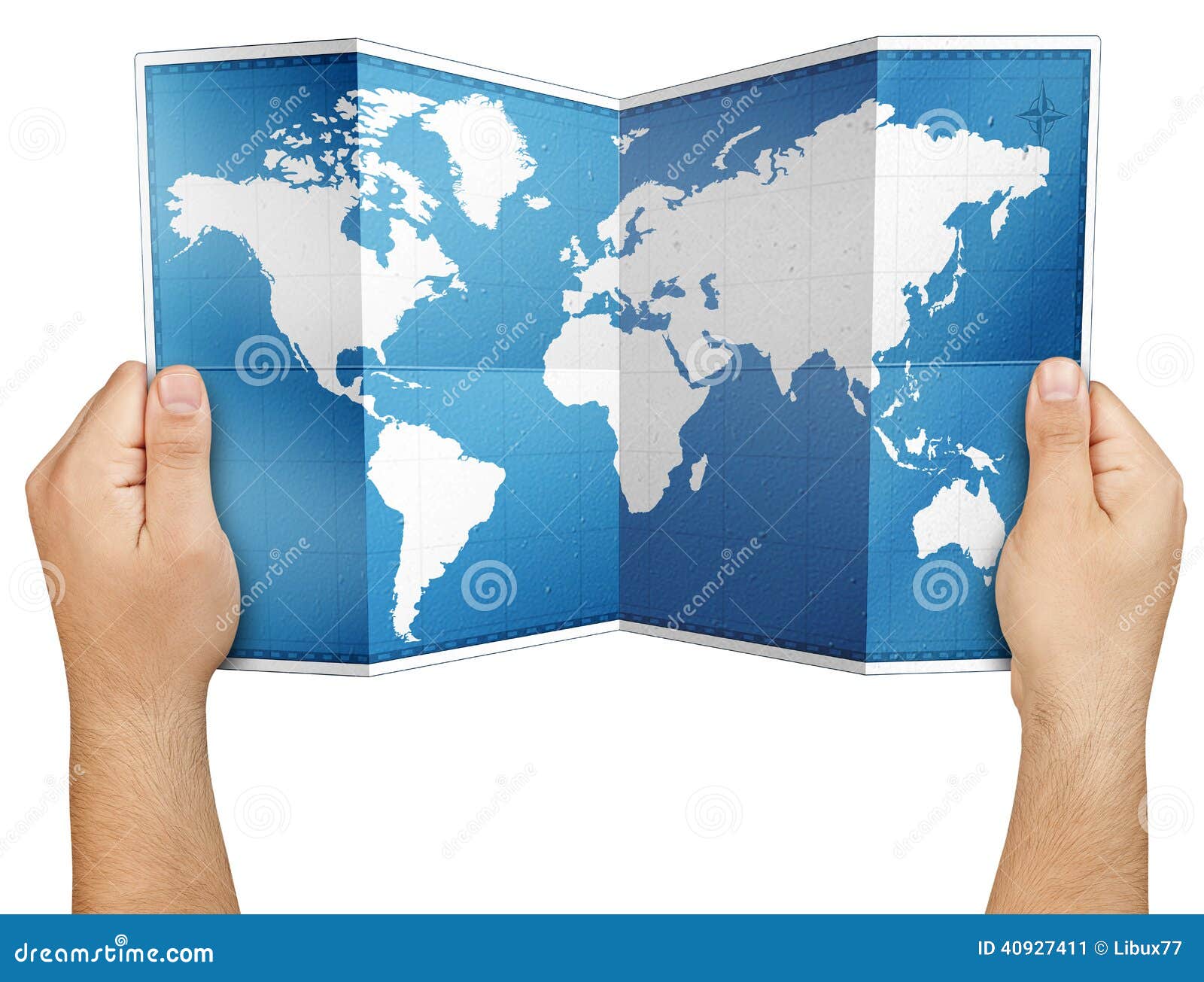 Hands Holding Open Folded World Map Isolated Stock Image - Image: 40927411