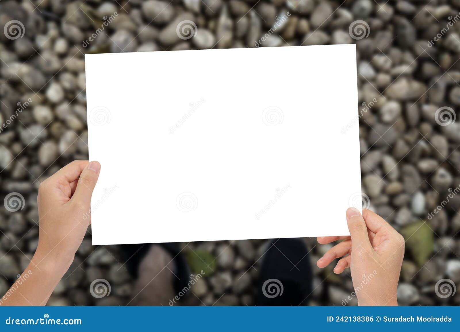 Hands Holding Paper at Top View Walkway Background Stock Photo - Image ...