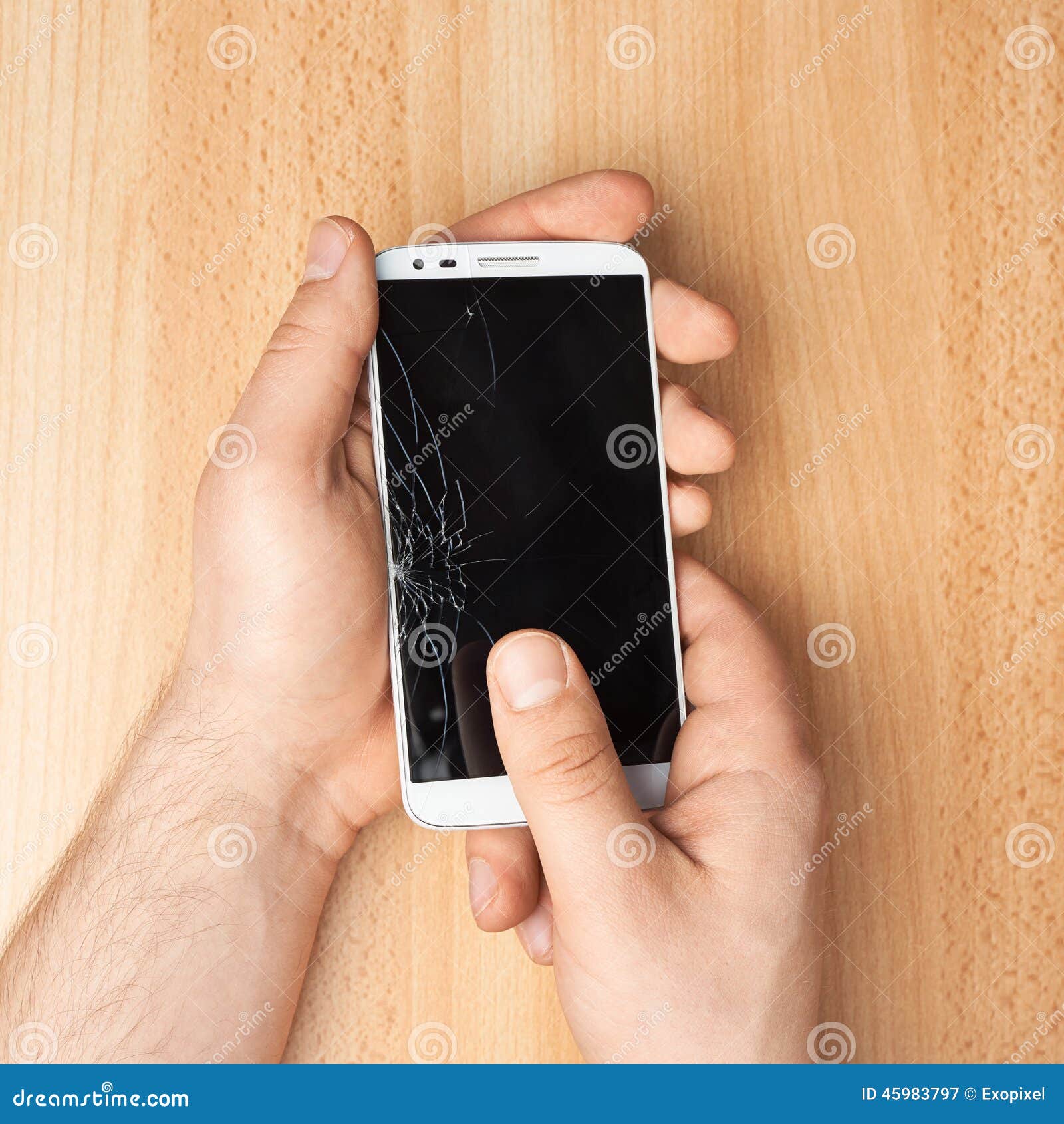Hands Holding a Phone with a Broken Screen Stock Image - Image of ...
