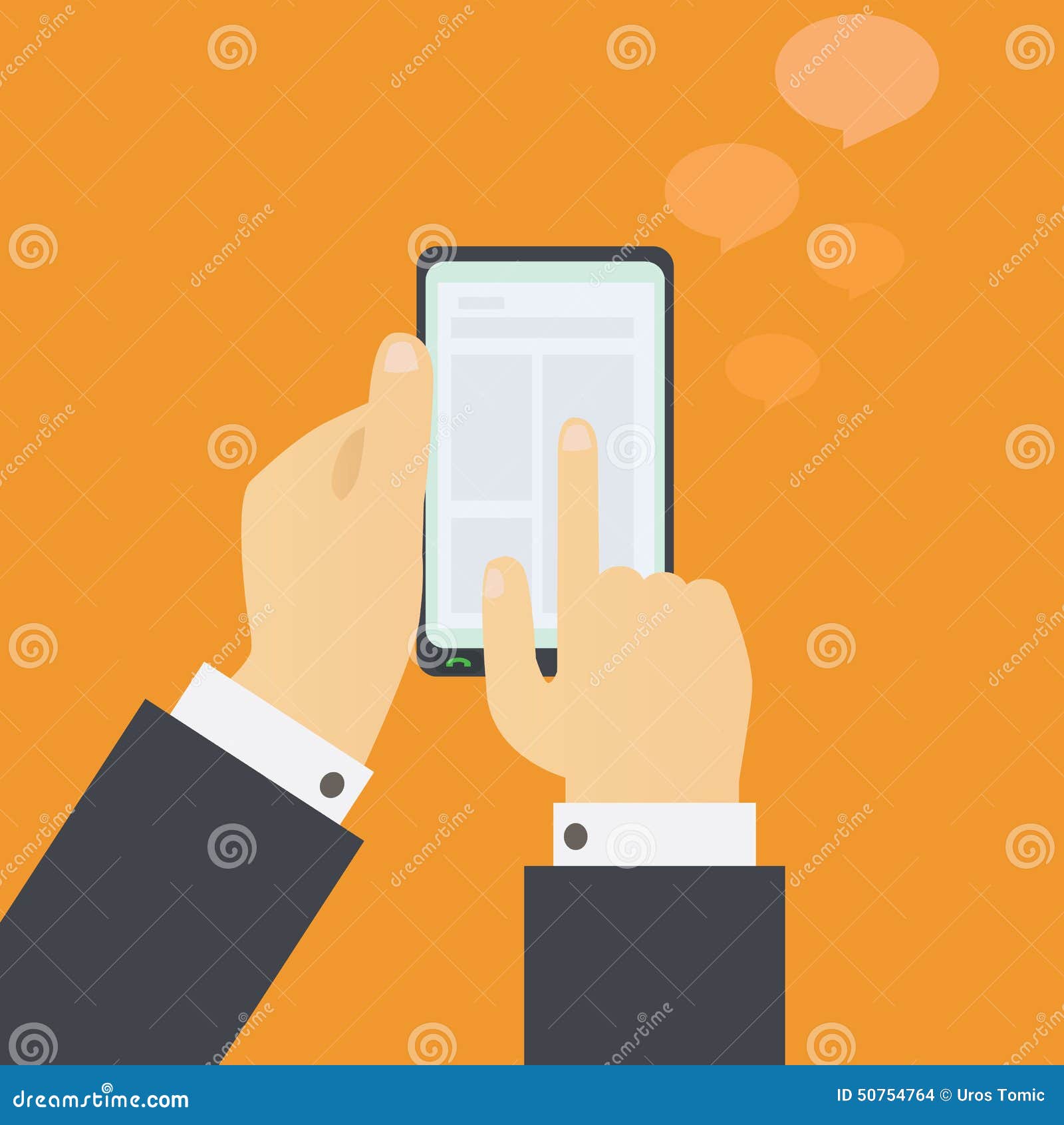 Hands Holding a Phone Vector Illustration. Messaging Concept Design ...