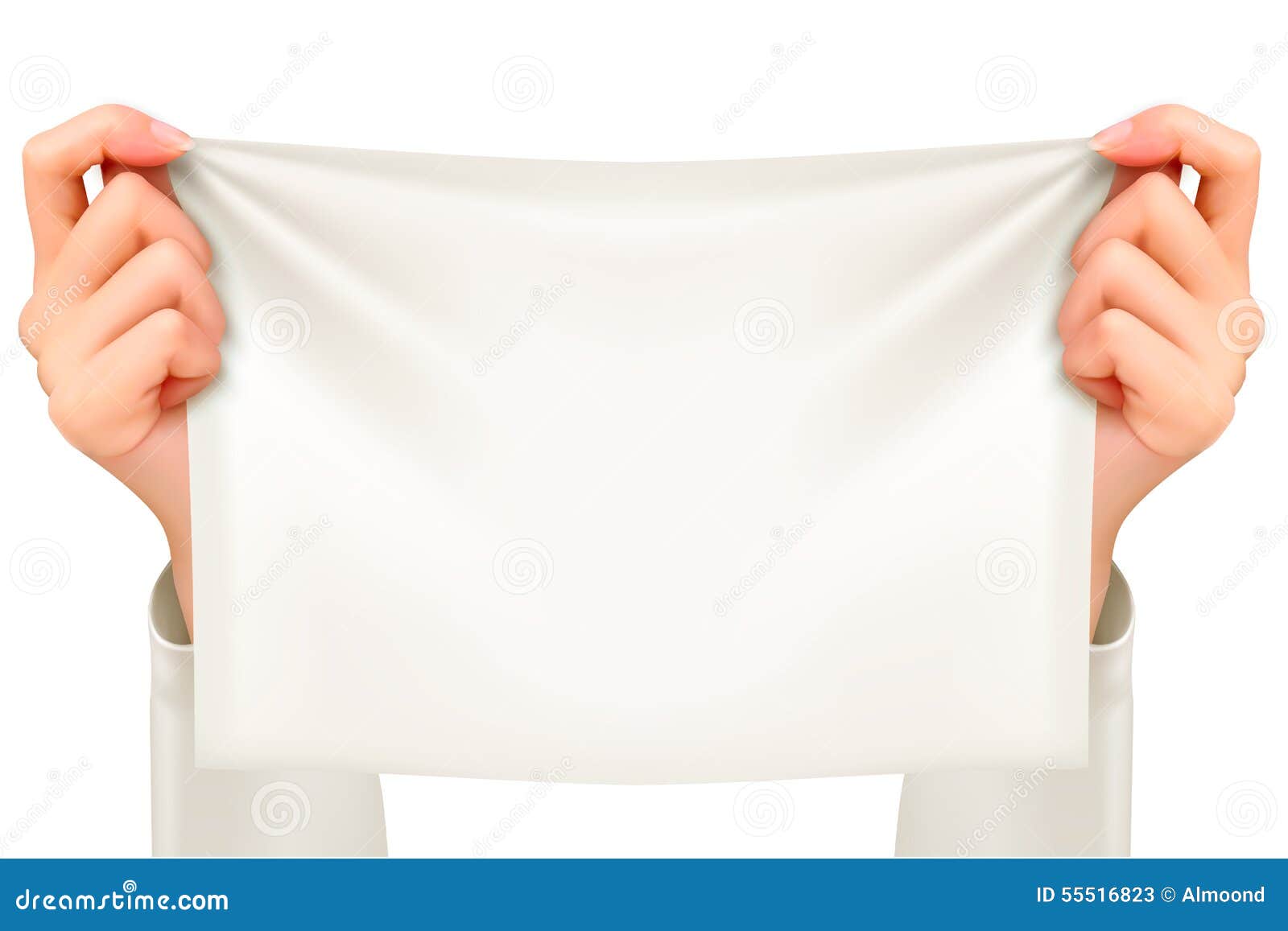 Hands Holding a Piece of Cloth - Banner. Stock Vector - Illustration of ...