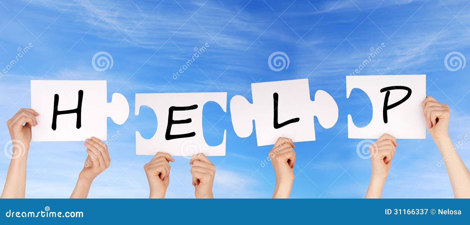 Hands Holding Pieces of a Puzzle with Help Stock Image - Image of power ...