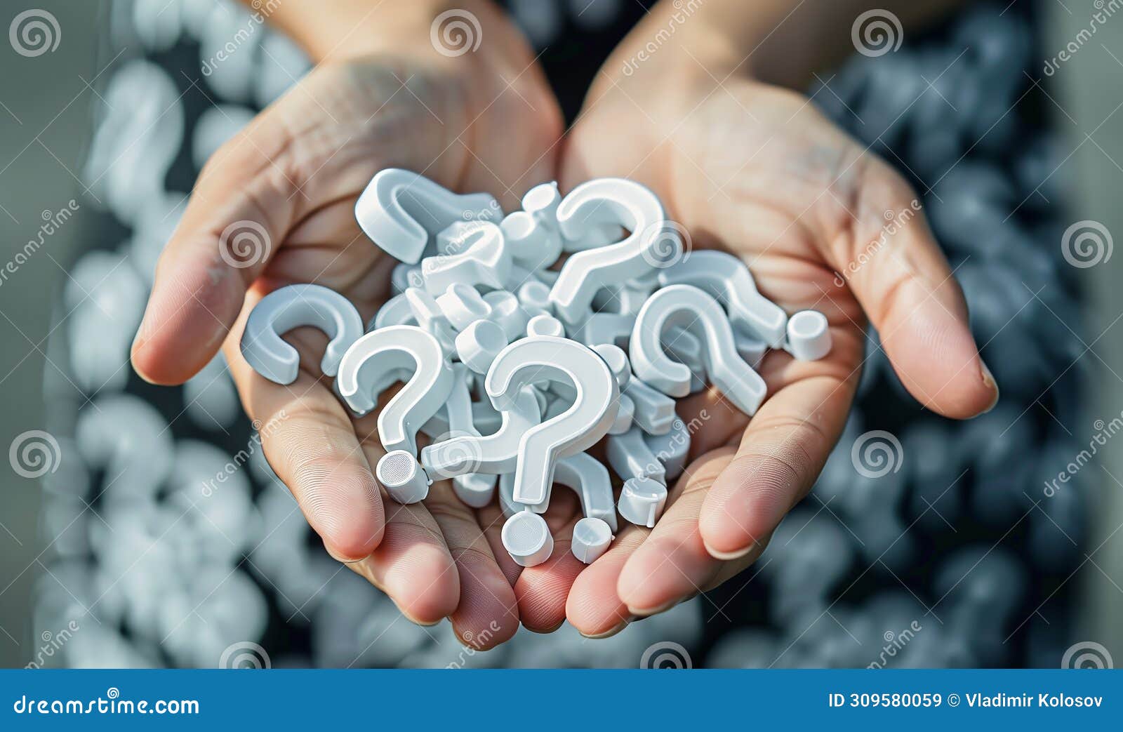 Hands Holding a Pile of Question Mark Figures. Stock Illustration ...