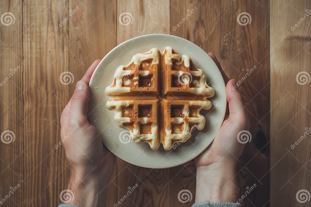 Hands Holding Plate with Freshly Made Waffle Stock Image - Image of ...