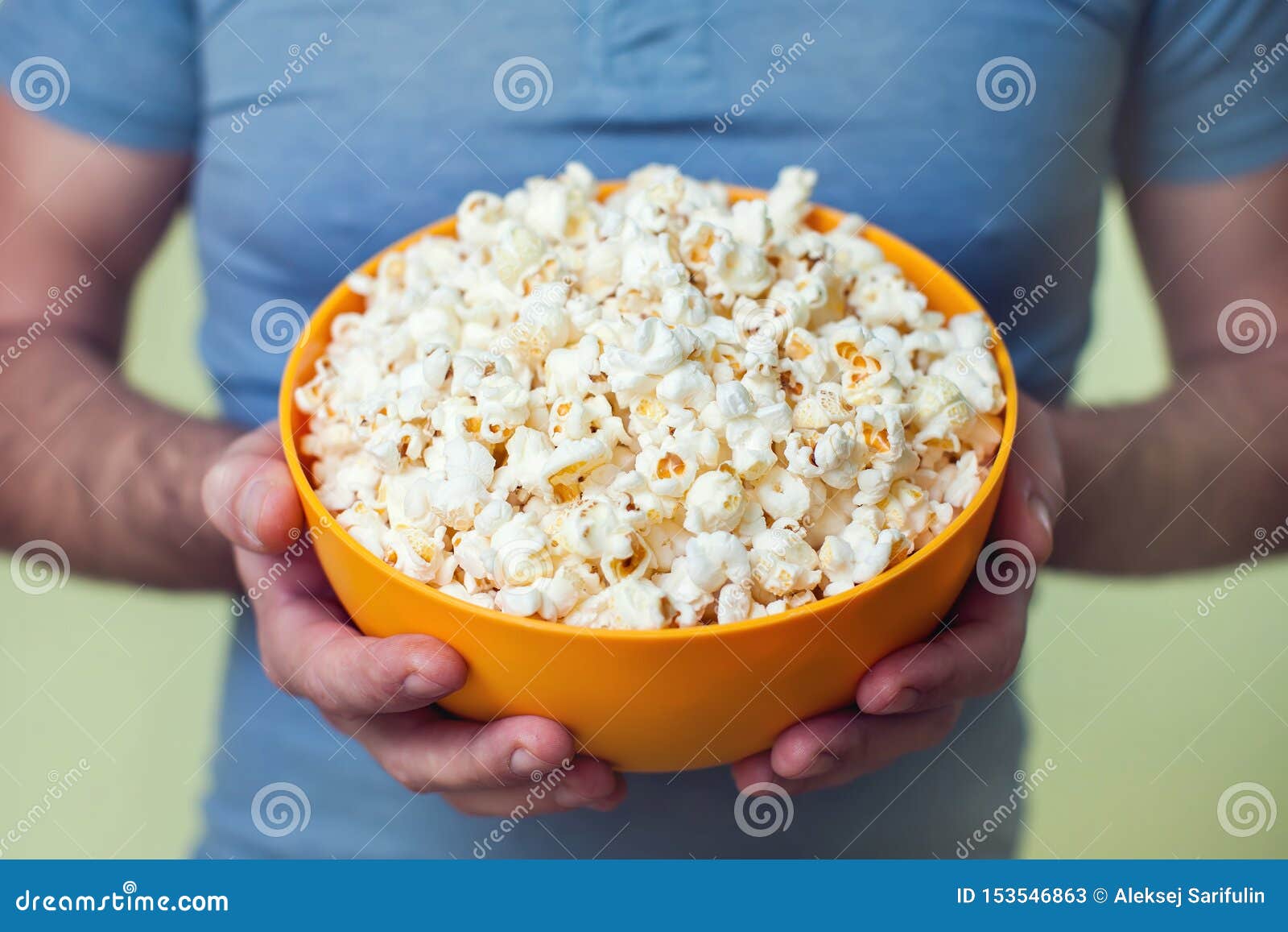 Hands Holding a Popcorn Box. People, Food Concept Stock Image - Image ...