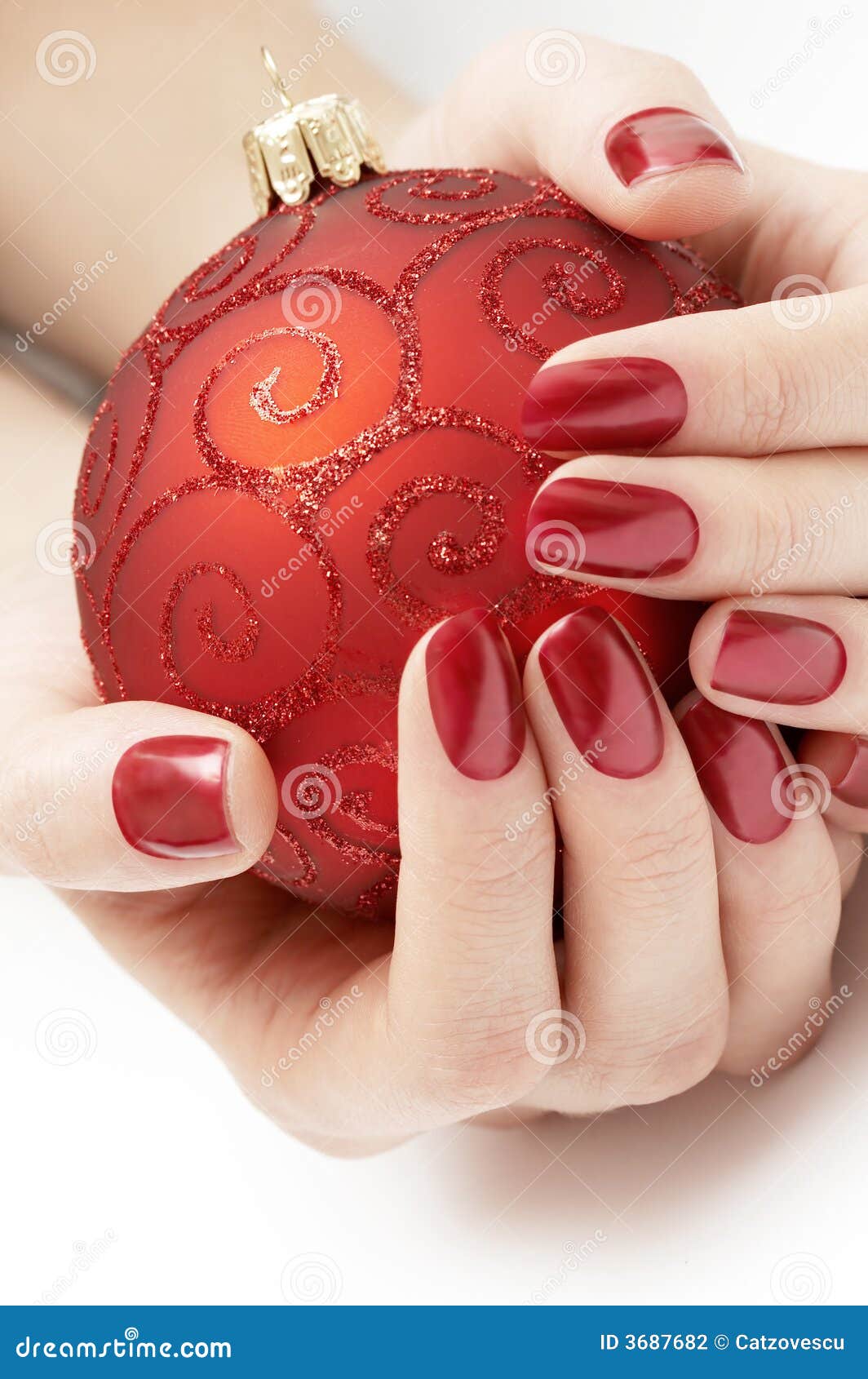 Hands Holding Precious Red Christmas Globe Stock Photo - Image of green ...