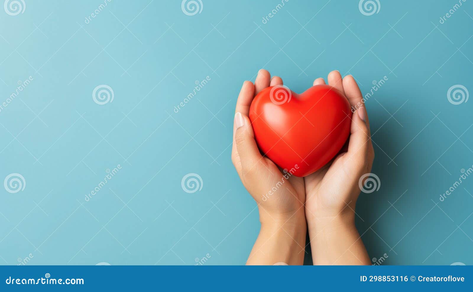 Hands Holding Red Heart on Sky Blue Background Stock Photo - Image of ...
