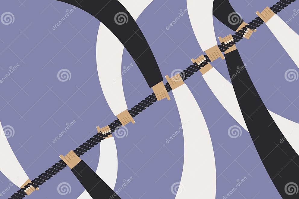 Many Hands Holding a Rope Together Stock Vector - Illustration of force ...